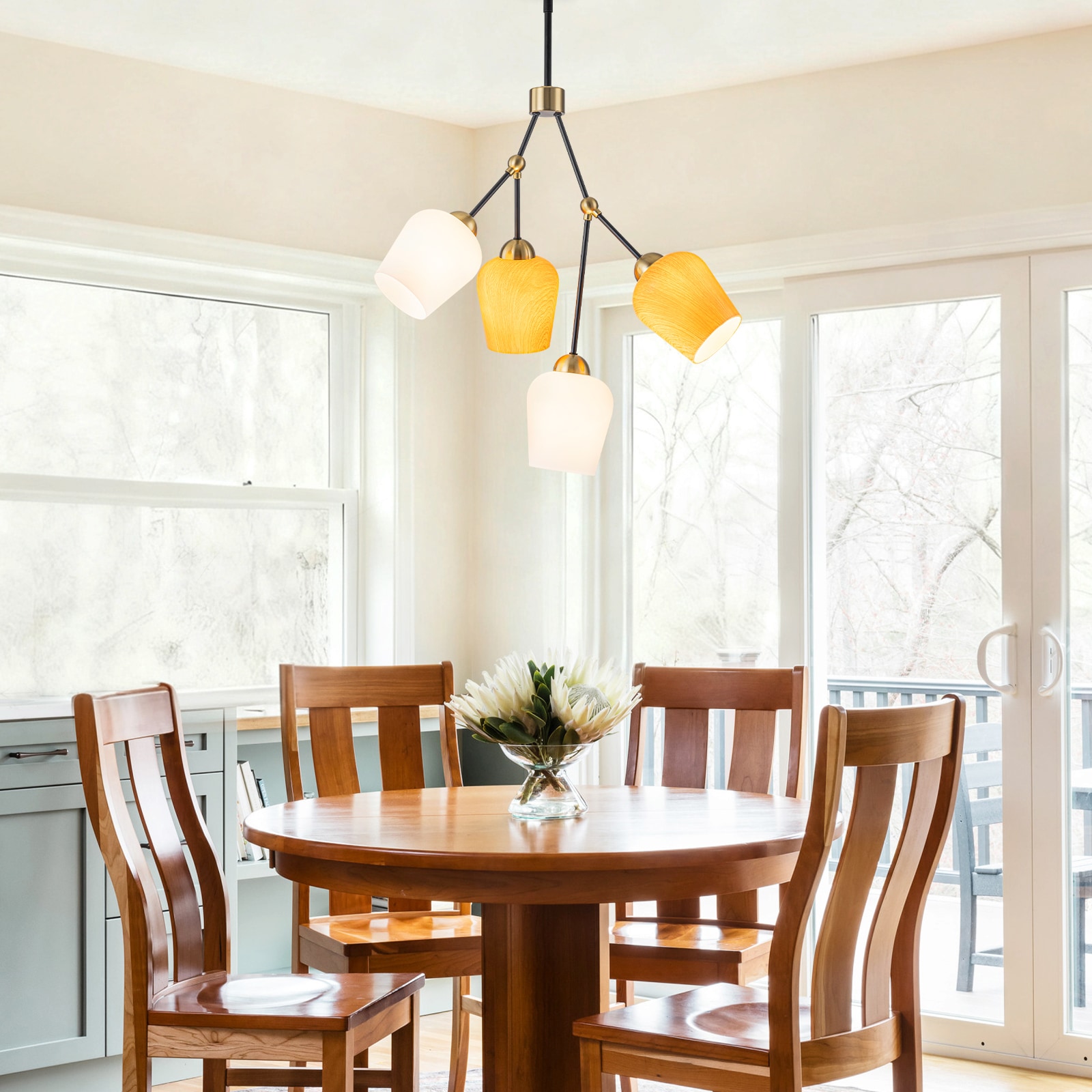 MENCOLULU Y-Shaped Metal Chandelier with Two-Tone Cup Glass Shades 4 ...