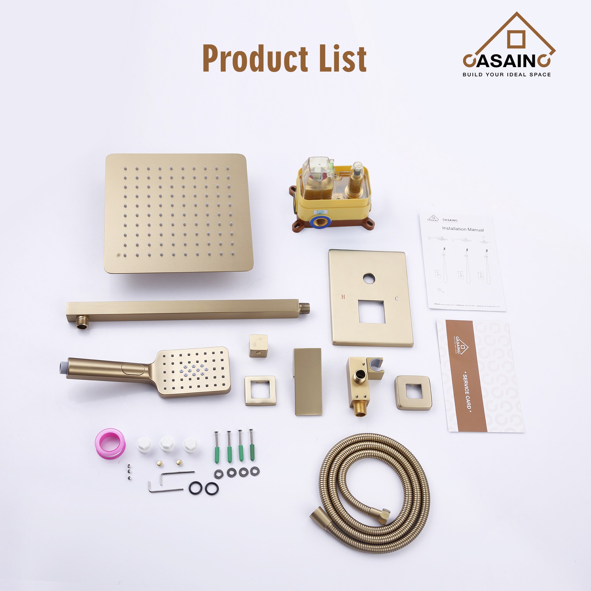 Casainc Shower System Brushed Gold Dual Head Built In Shower System