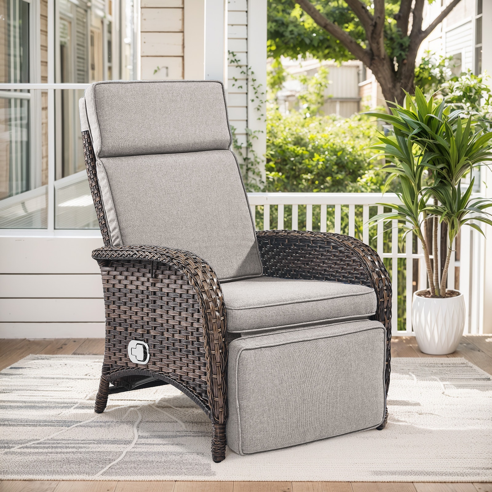 Jeehope PACHAIRS-T Wicker Brown Steel Frame Stationary Conversation ...