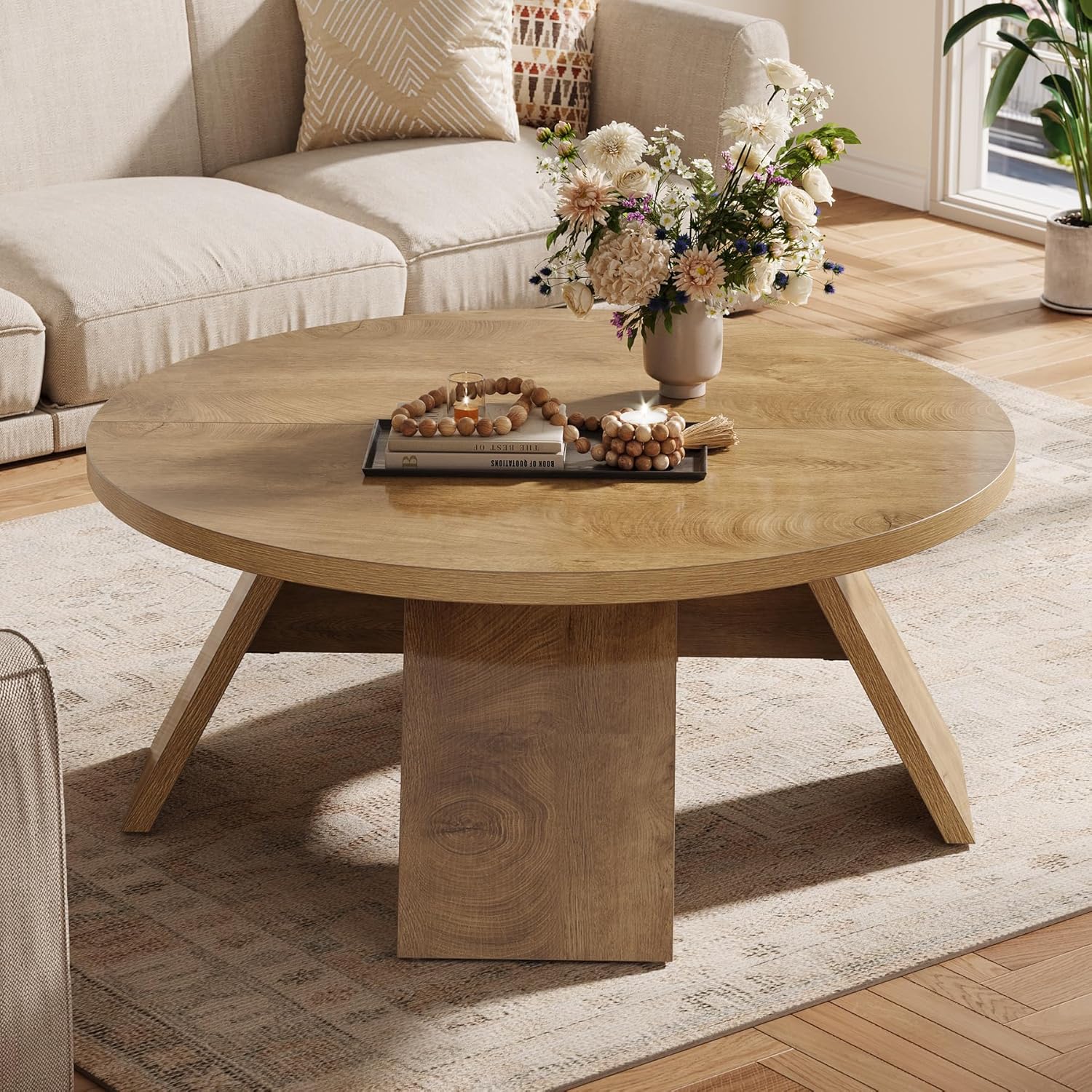 Tribesigns Round Coffee Table 39.37 inch Wooden Circle Coffee Table ...