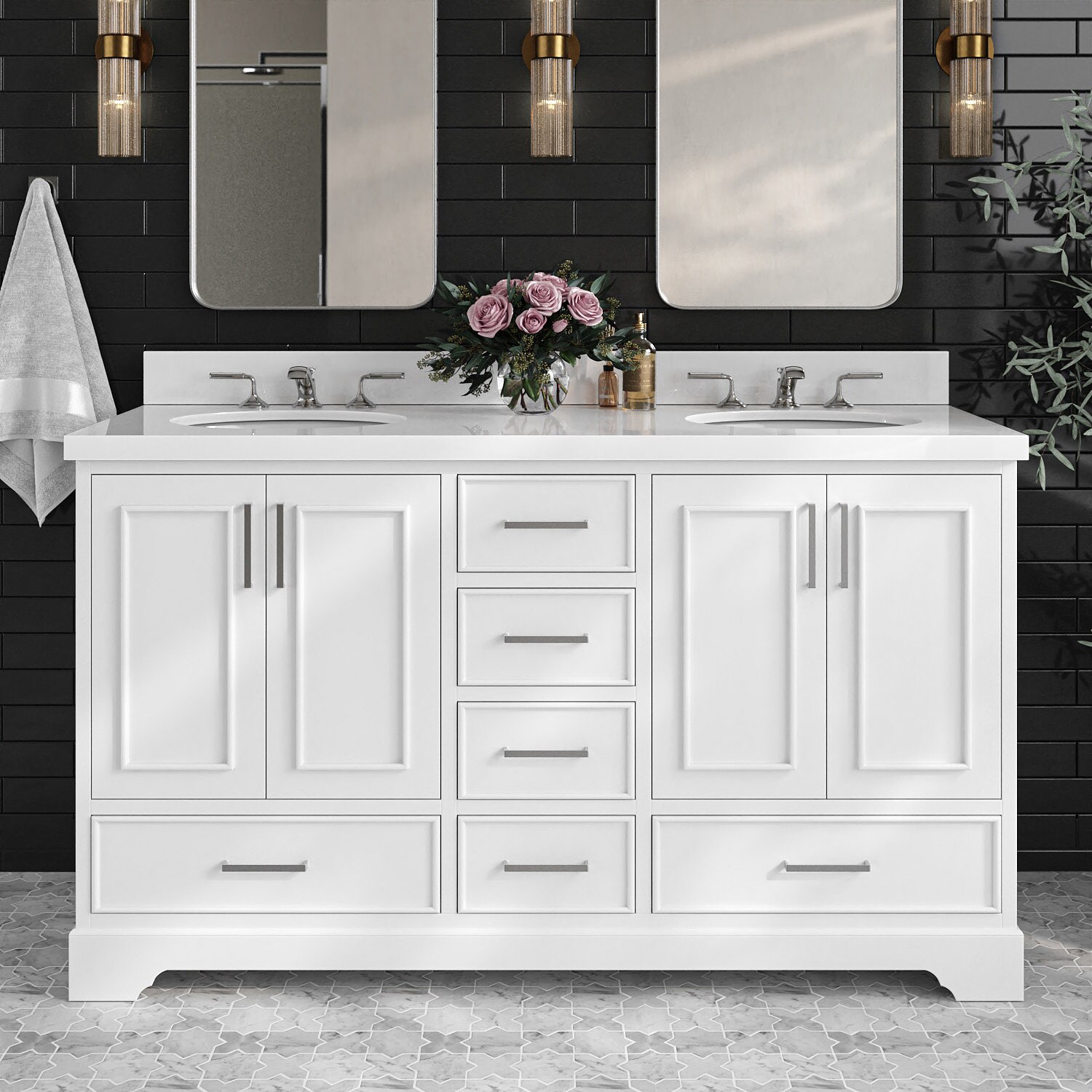 ARIEL Stafford 60-in White Undermount Double Sink Bathroom Vanity with ...