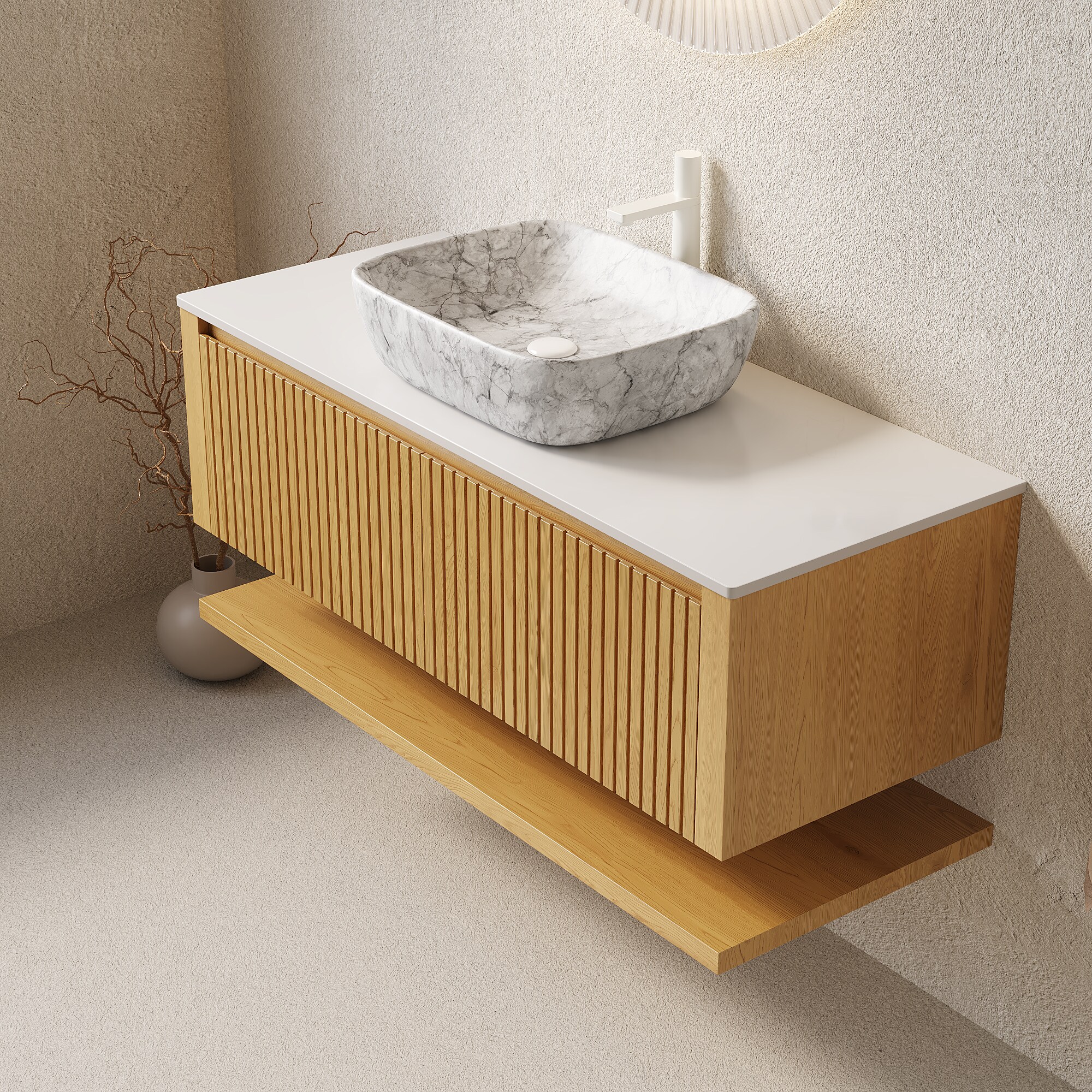 Afhocomp 48 in. Single Sink Wall-mount Oak Bath Vanity with White ...