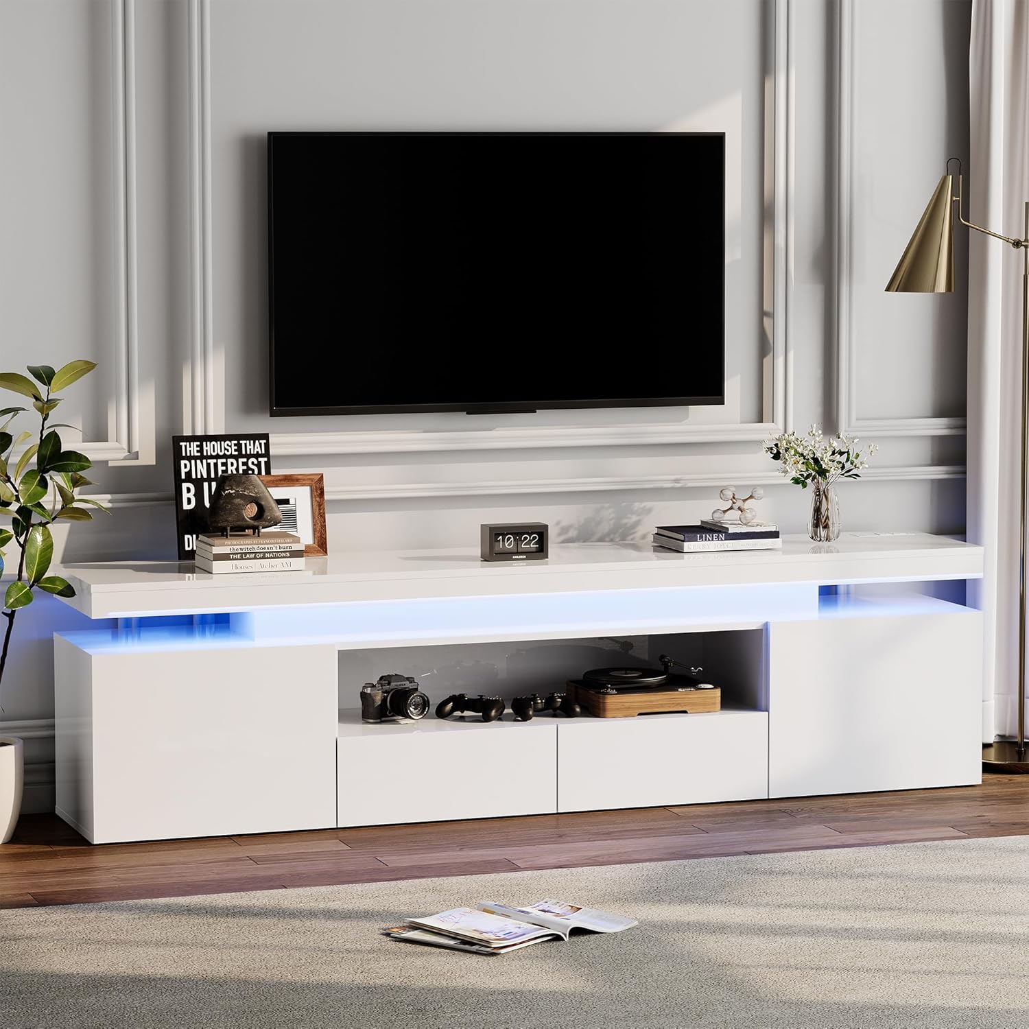 GAOMON LED TV Stand for 75 80 85 Inch TV Modern High Gloss Media ...