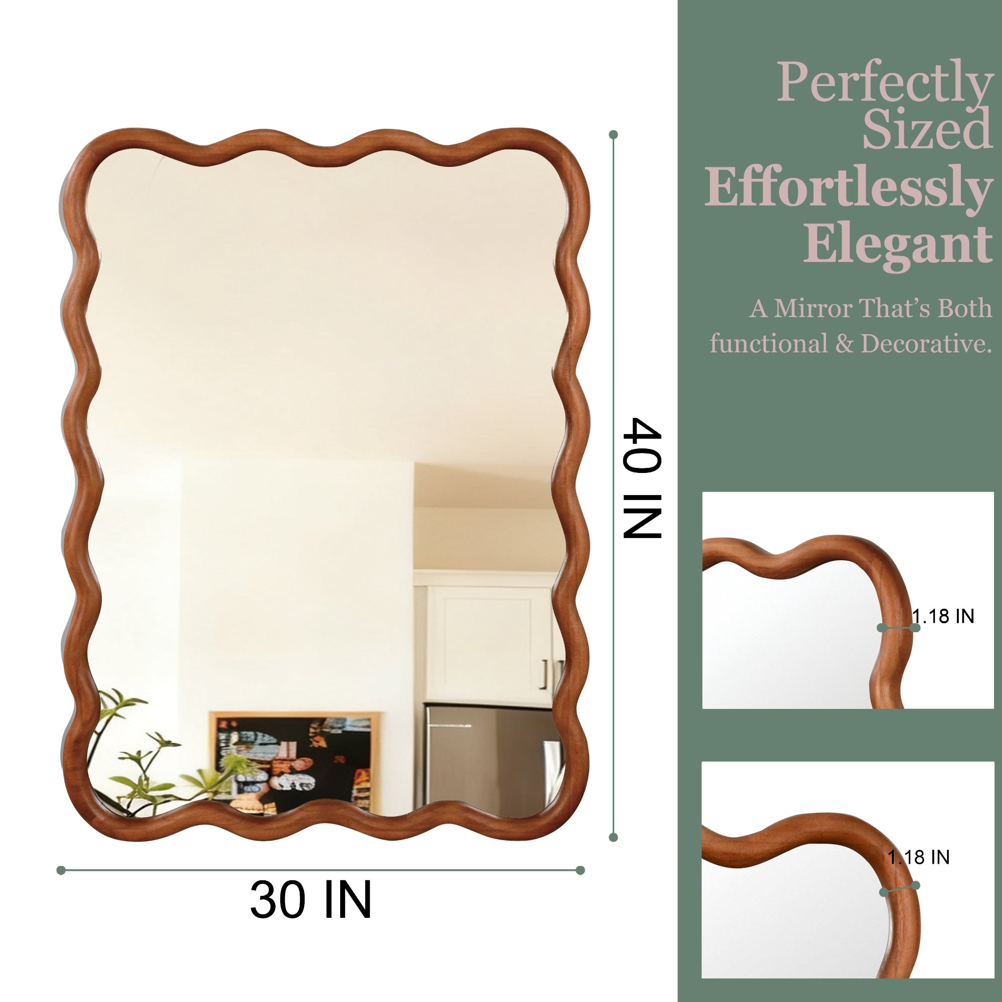Vanityfus 40-in W 30-in H Wavy Rectangle Yellowish-Brown Framed Beveled ...