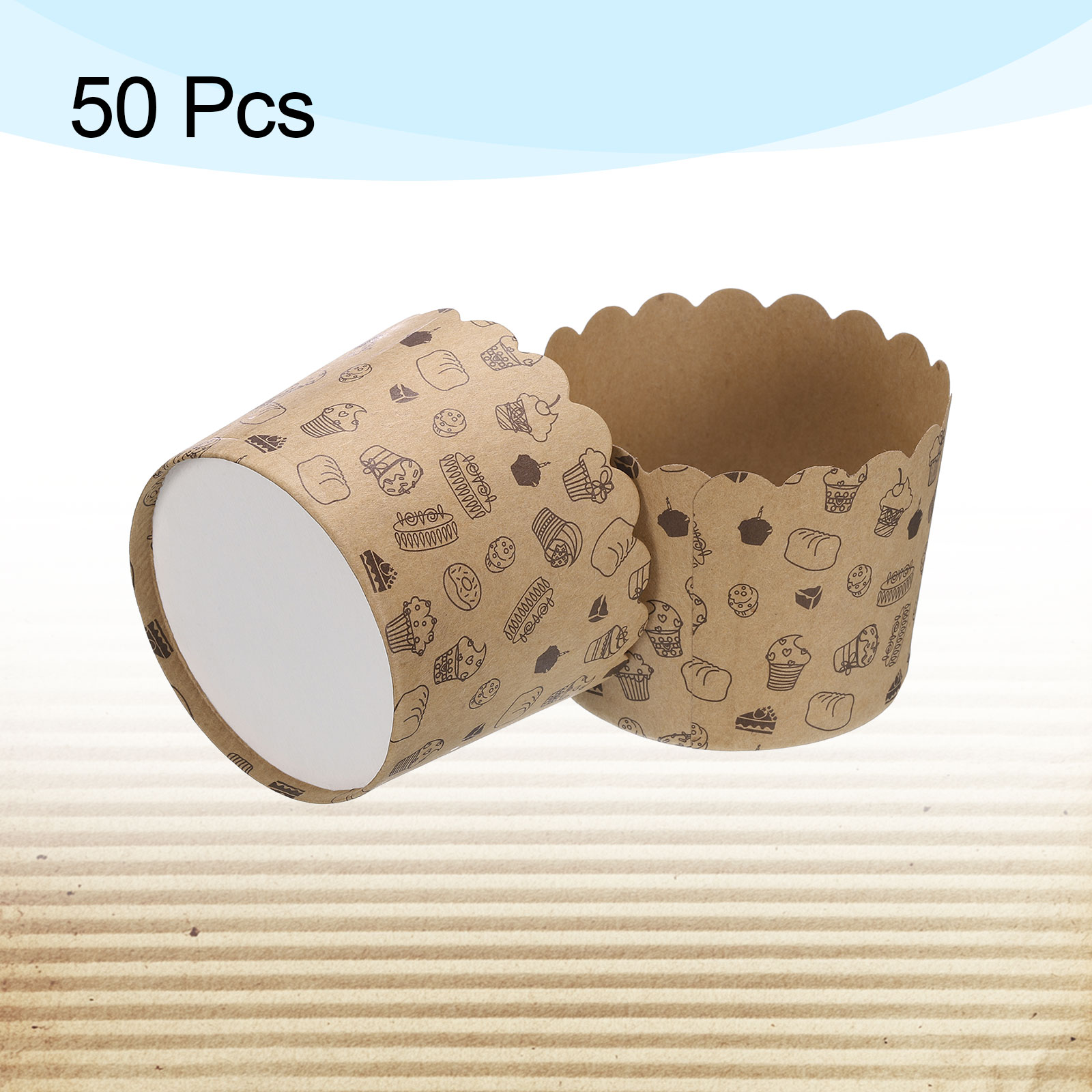 Harfington 50pcs Paper Baking Cups 6oz Brown Kraft Paper Muffins Liners ...