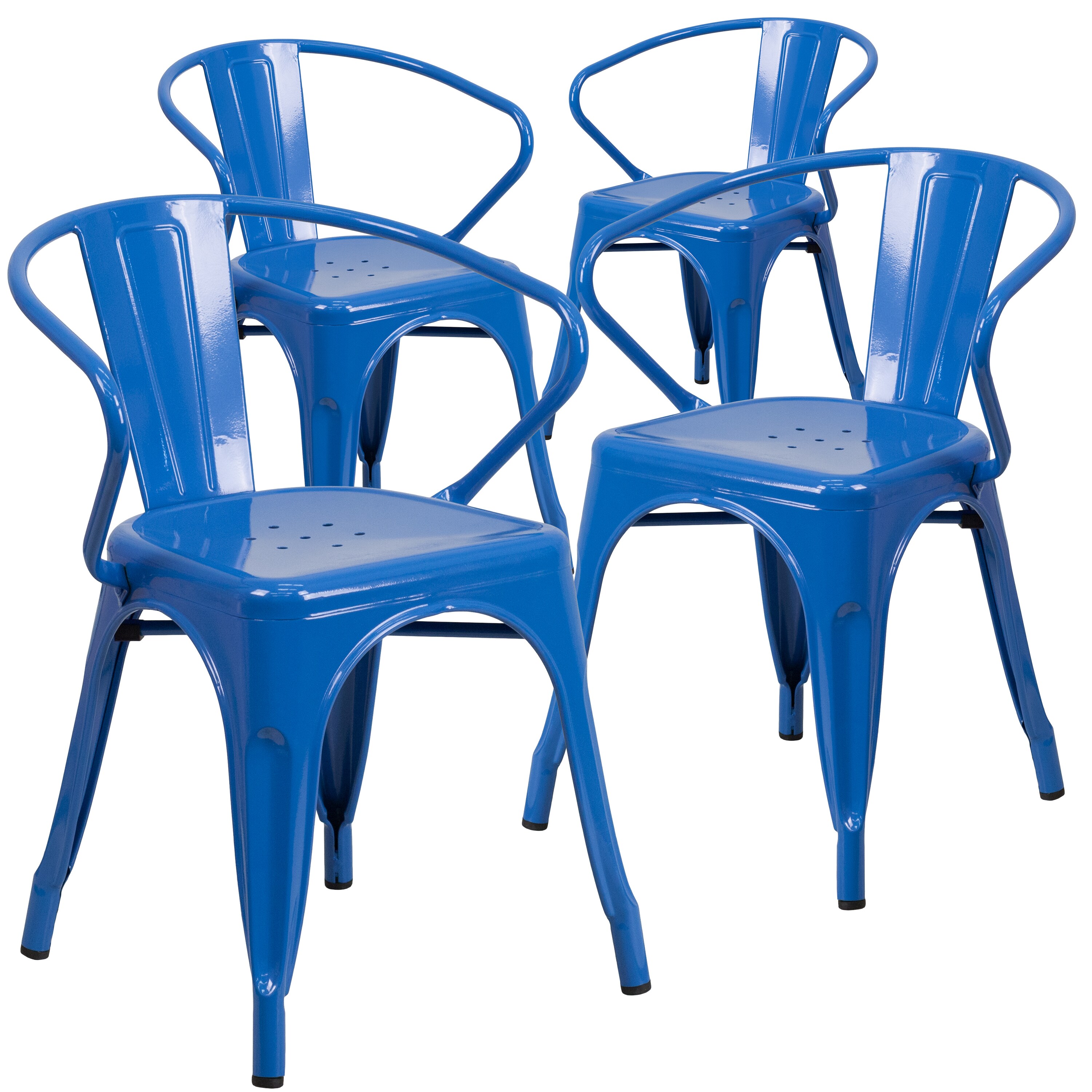 Emma + Oliver 4 Pack Blue Metal Indoor-Outdoor Chair with Arms ...