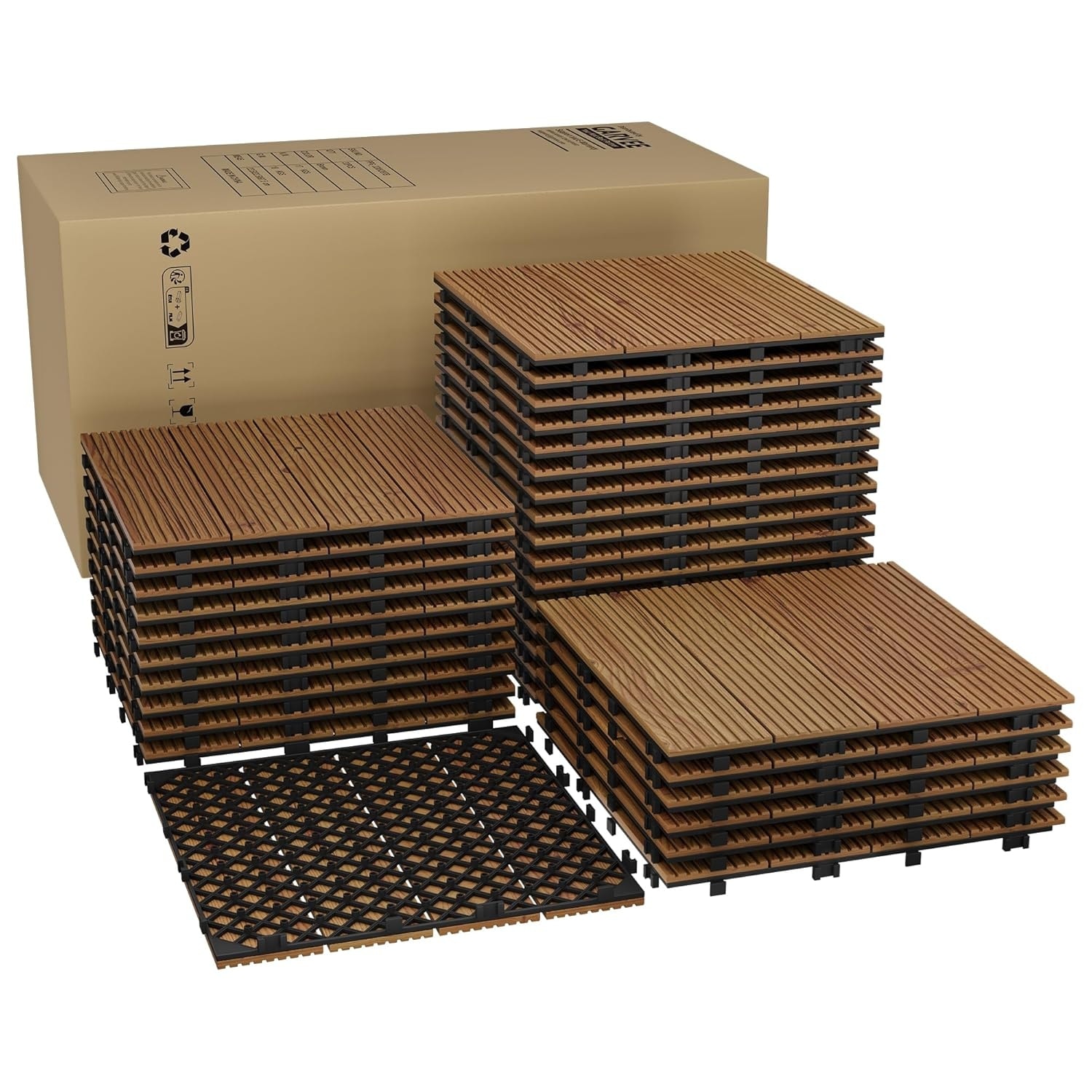 Garvee 33-Pack Acacia Wood Interlocking Deck Tiles Snap-Together ...