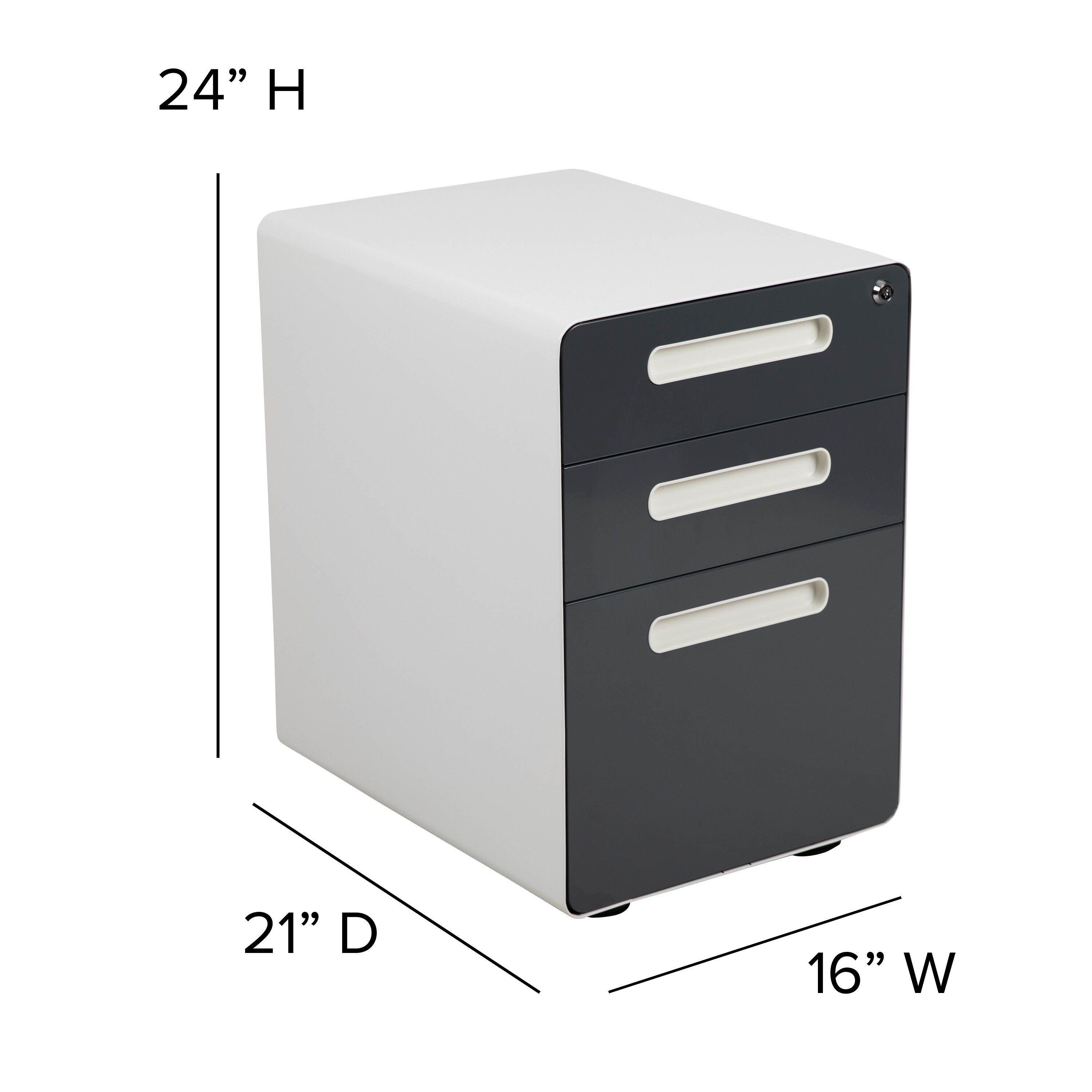 Emma + Oliver Ergonomic 3-Drawer Mobile Locking Filing Cabinet-White ...