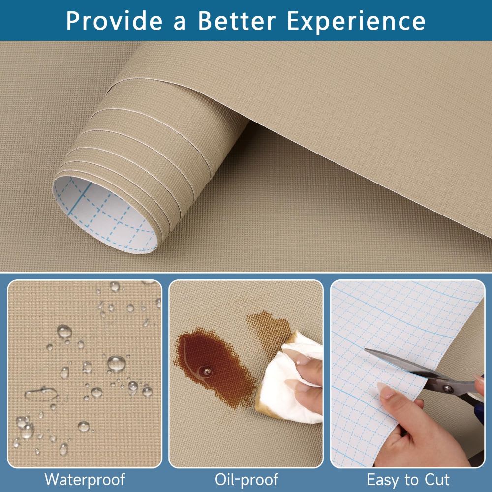 Etokfoks Self Adhesive Shelf Liner 1 Roll Khaki Grain Texture ...