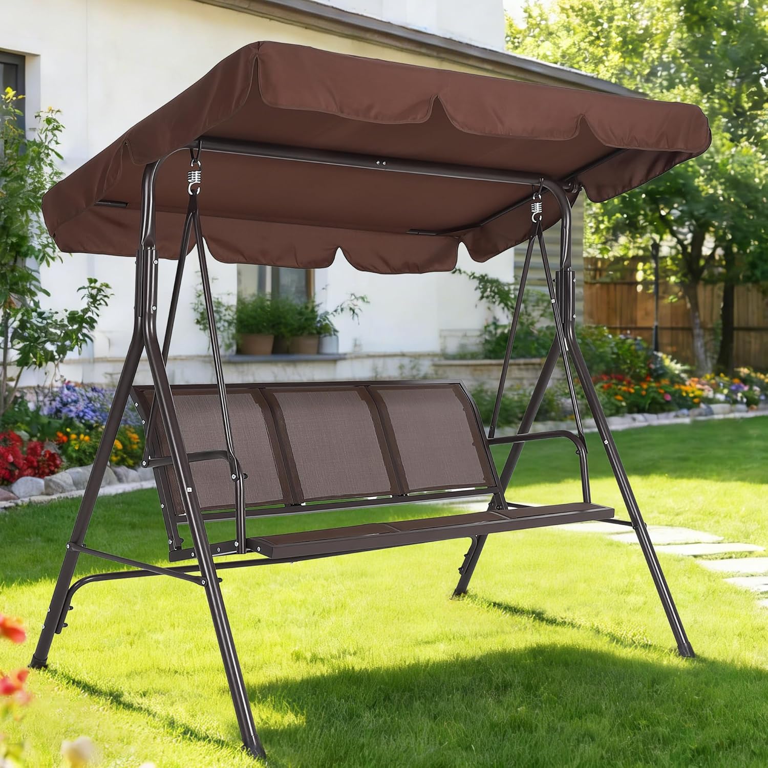 IdealHouse 3-Seat Outdoor Patio Porch Swing with Stand/ Waterproof ...