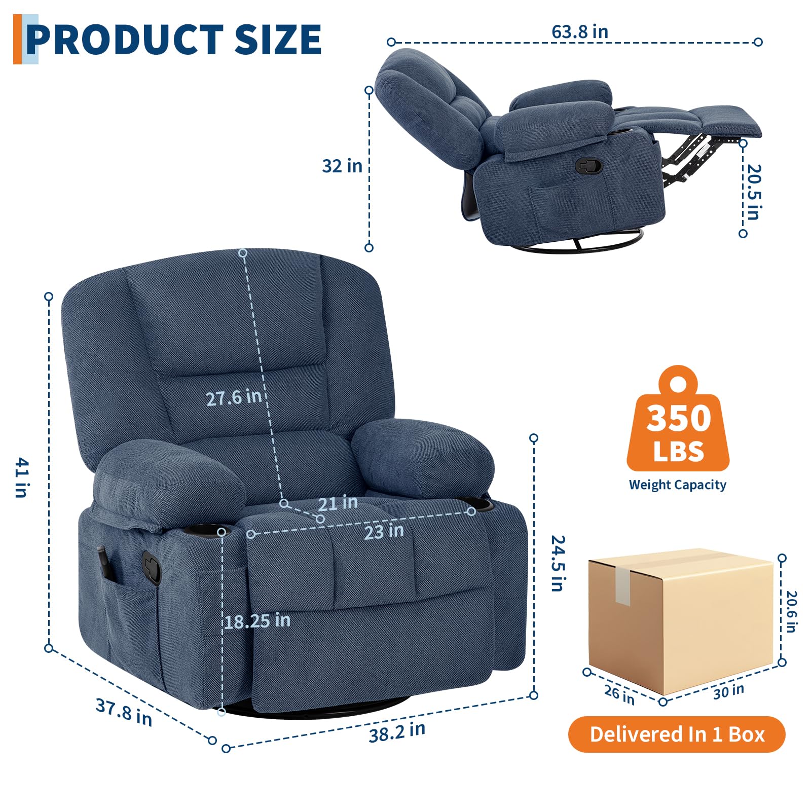 Garvee Massage Rocker Recliner Chair with Heating 360 Swivel Extra Wide ...
