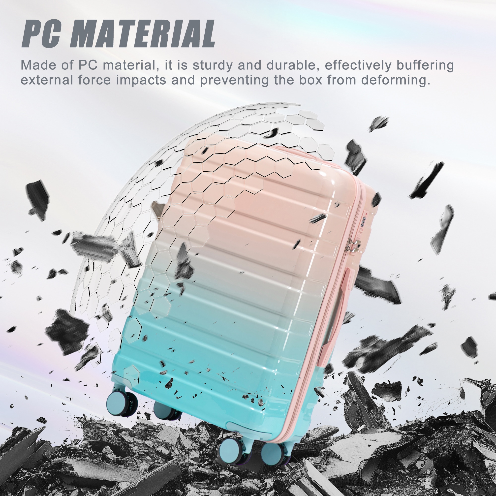 SINOFURN 19.5x11.4x30.3 Blue + Pink Plastic Hardshell Suitcase set 3 ...