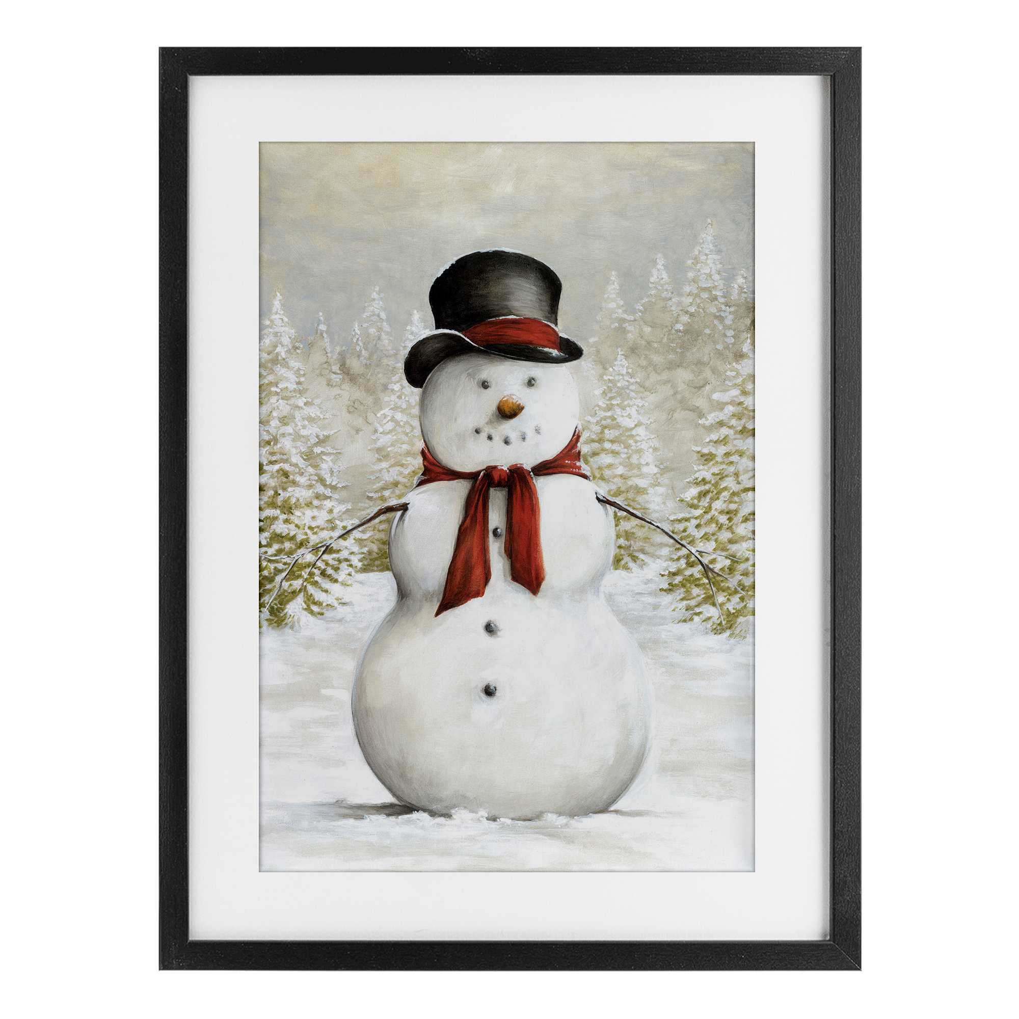 Stupell Industries Traditional Snowman in Clearing Black Framed Print ...