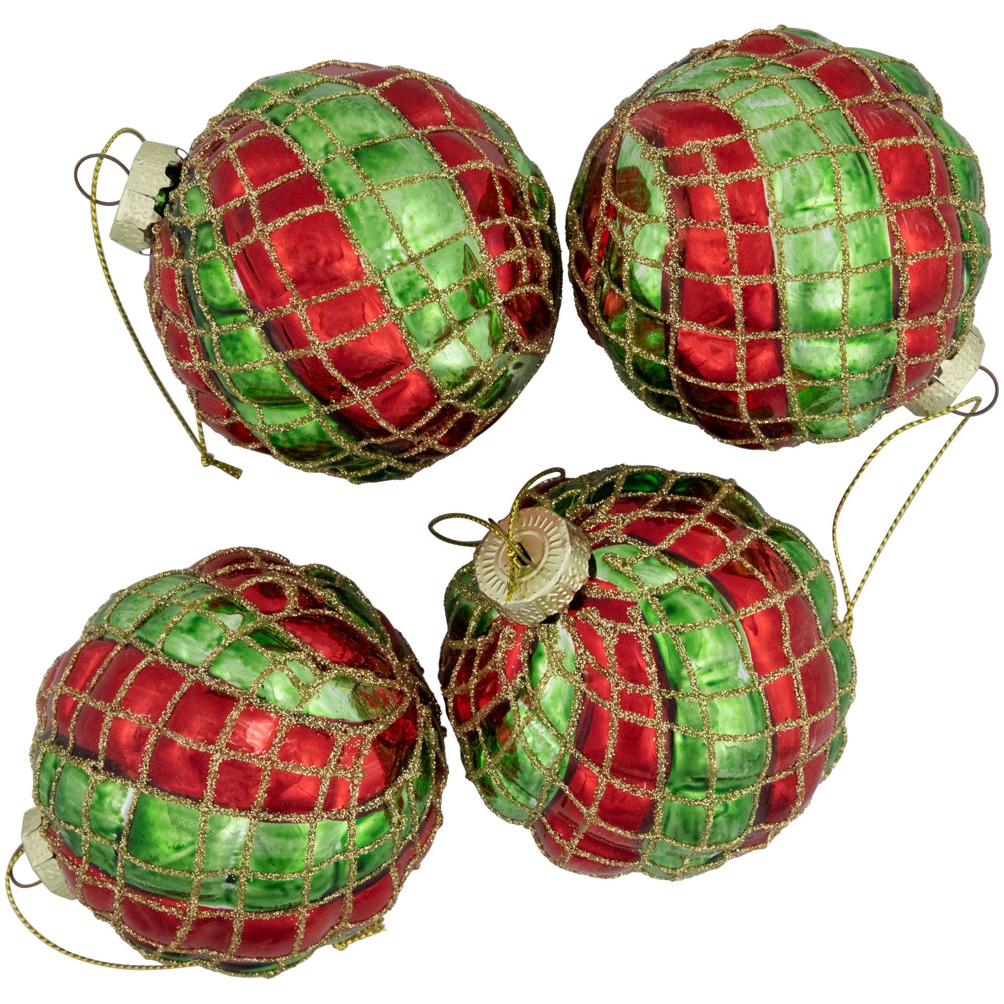 Northlight Glitter Lattice Striped Christmas Glass Ball Ornaments - 3 ...