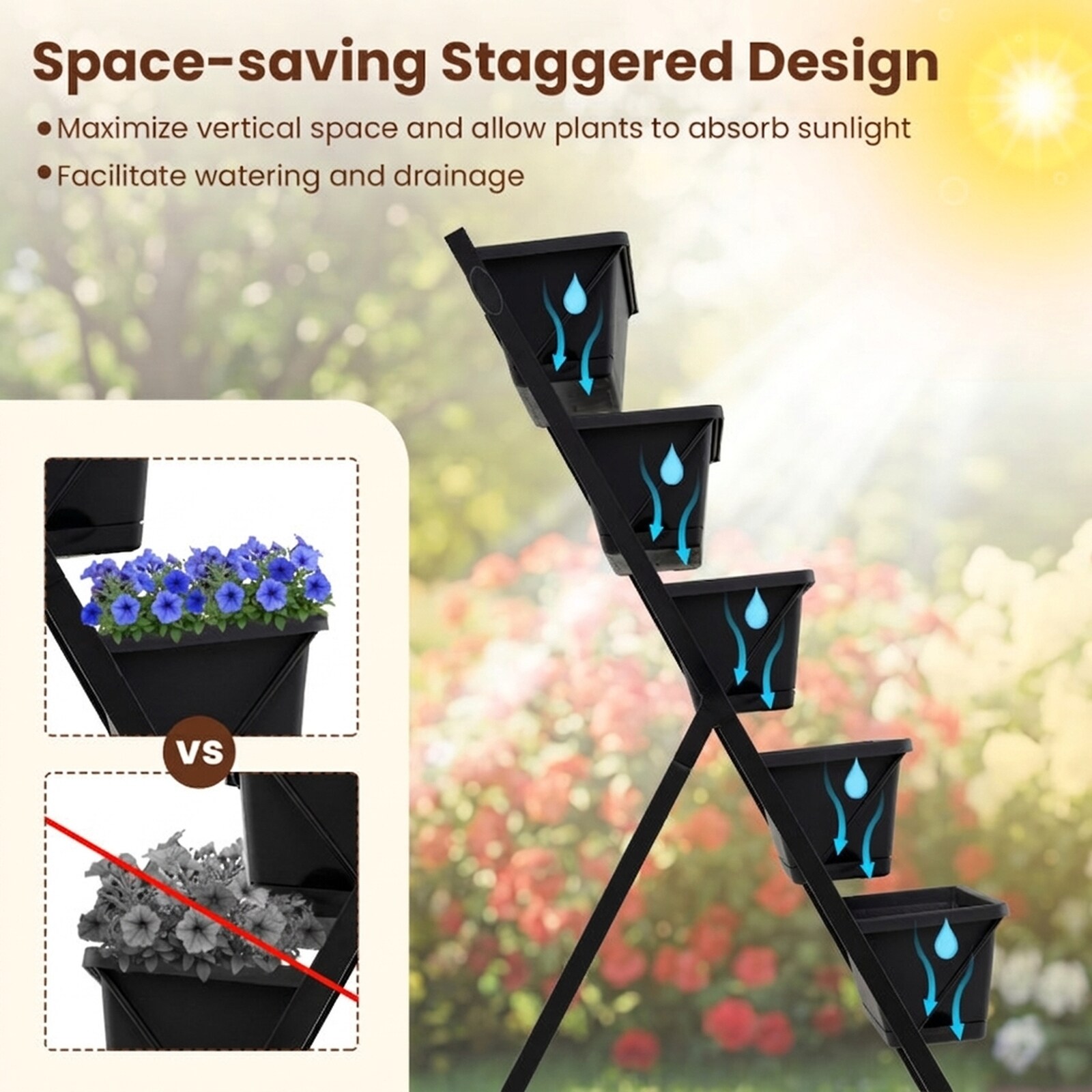 SUGIFT 5-Tier Vertical Staggered Space-Saving Removable Planter Boxes ...