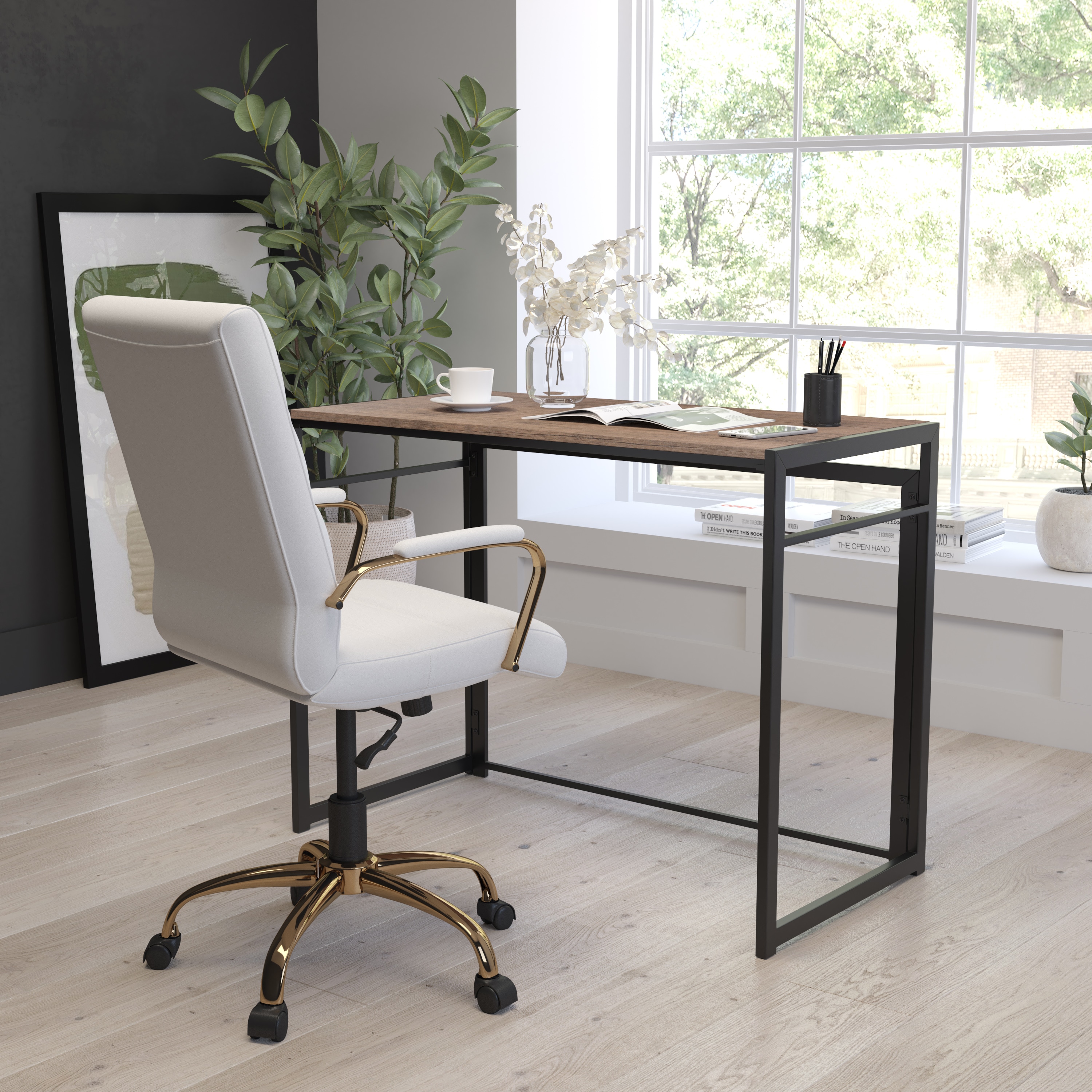 Merrick Lane Perth Folding Computer Desk with Rustic Wood Grain Finish ...