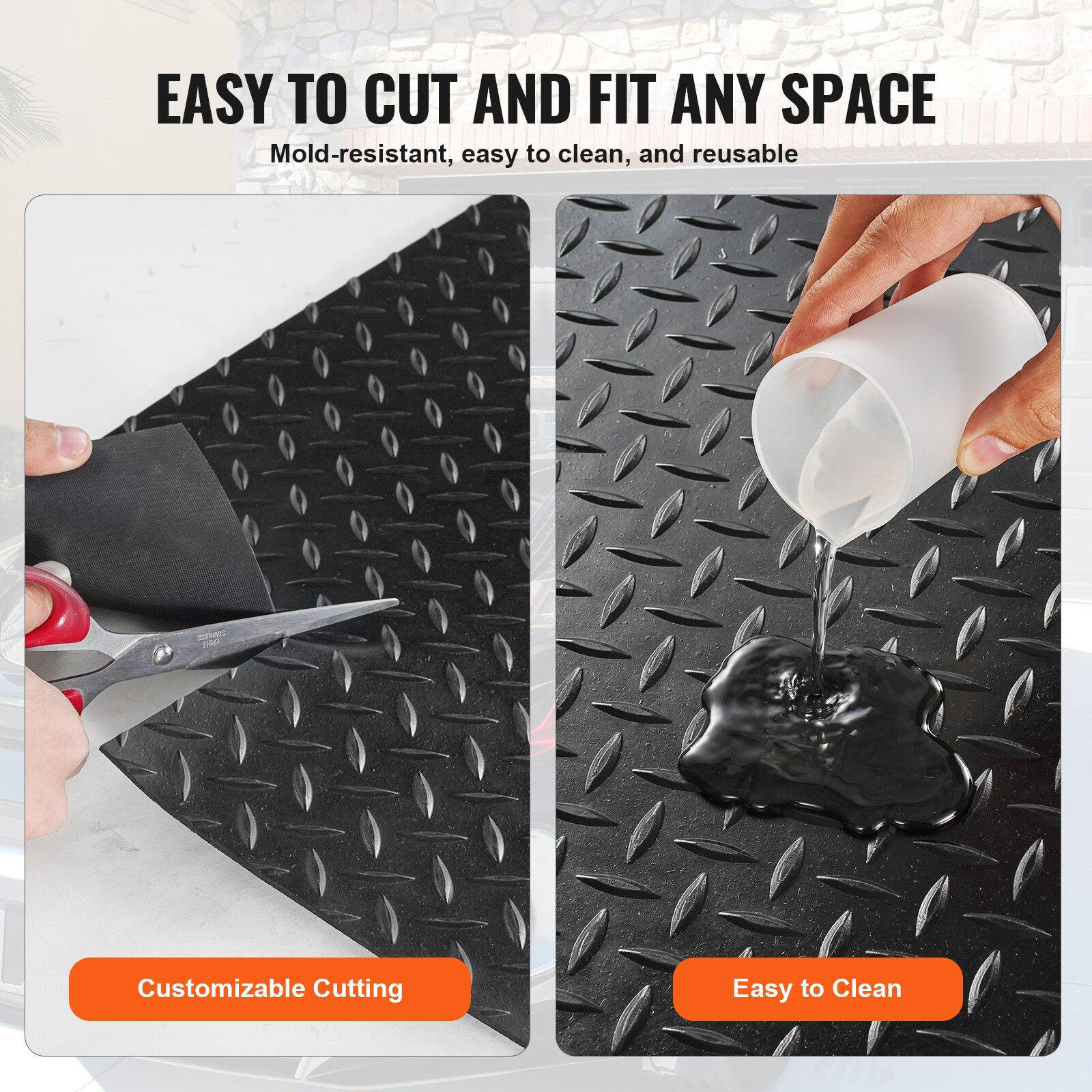 VEVOR 4-9/10-ft x 13-ft x 118-mil T Raised Coin Rubber Garage Flooring ...