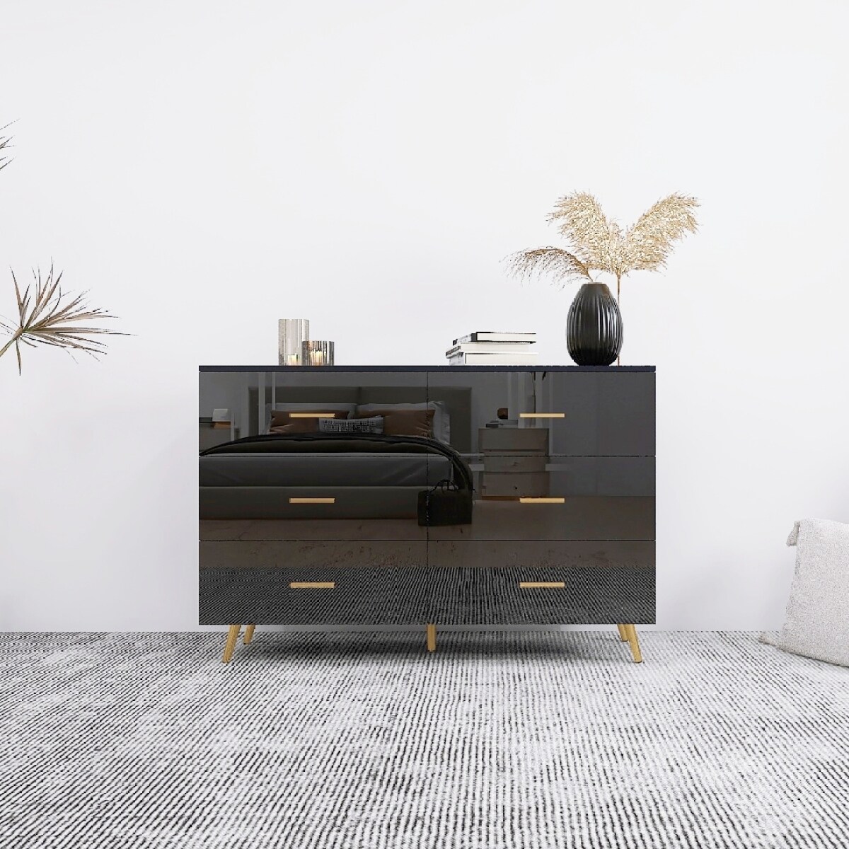 Streamdale Furniture Streamdale 6-Drawer Black Chest with Golden ...