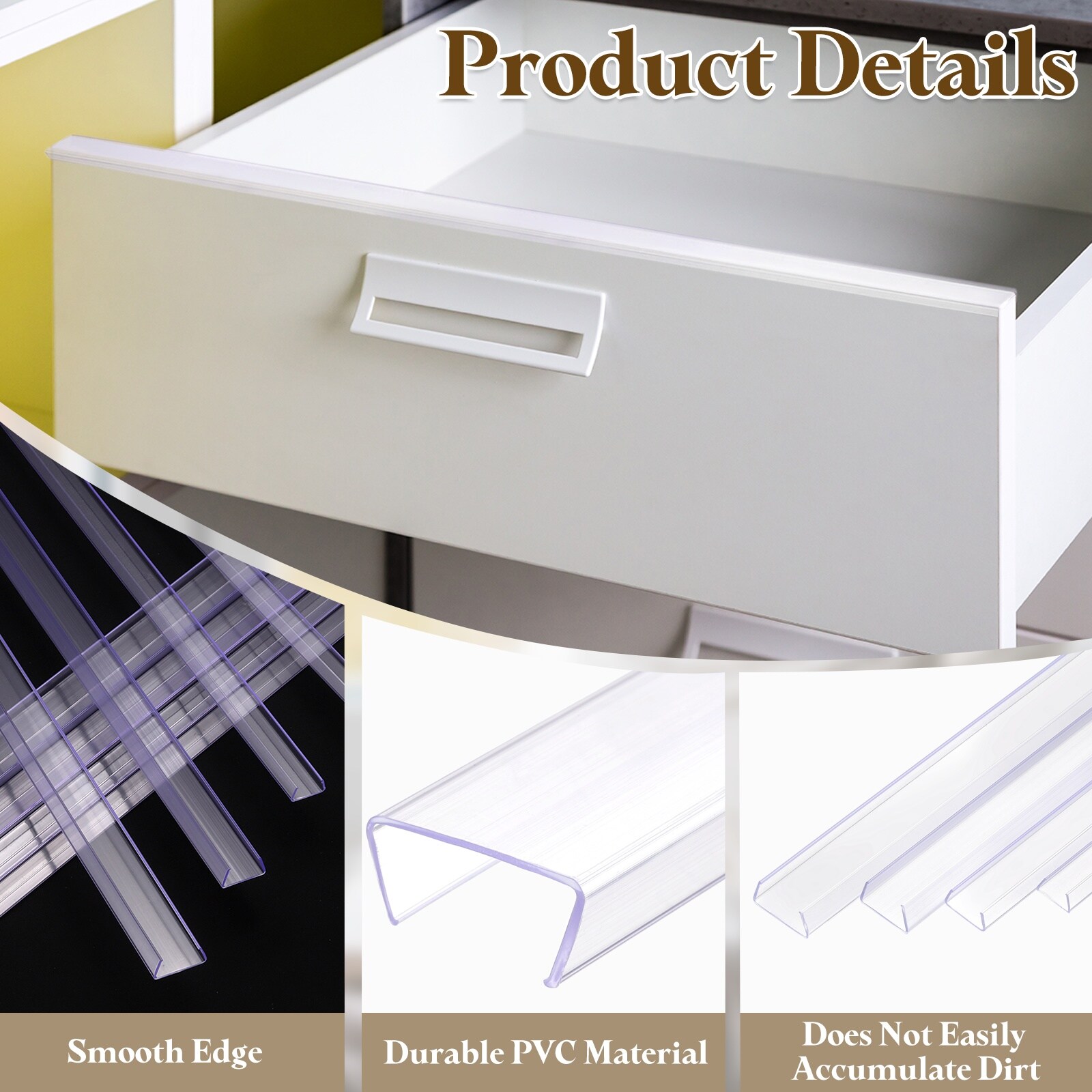 Unique Bargains 6pcs Cabinet Door Protector 18inch x 7/8inch PVC Edge ...