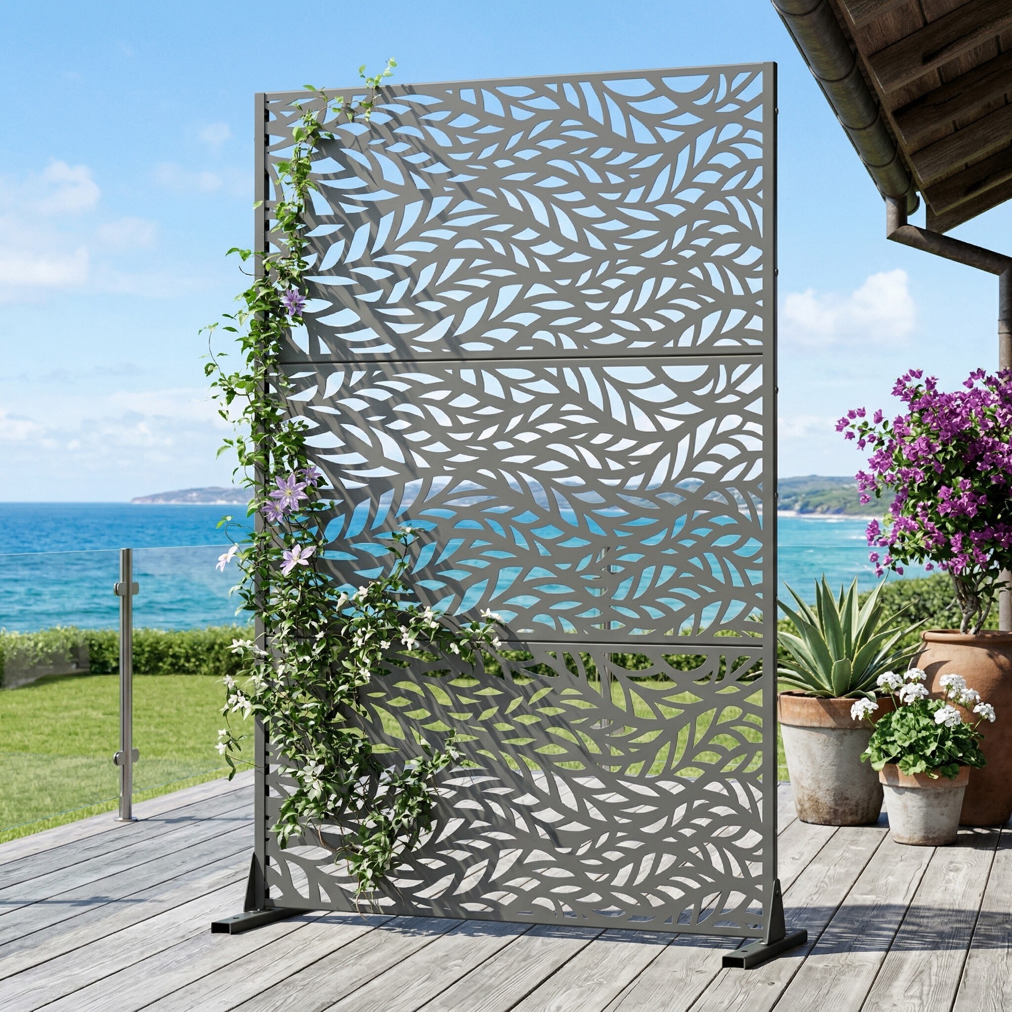 Misty Moon 72 in H x 47 in W Outdoor Privacy Screen Gray Arch Design ...
