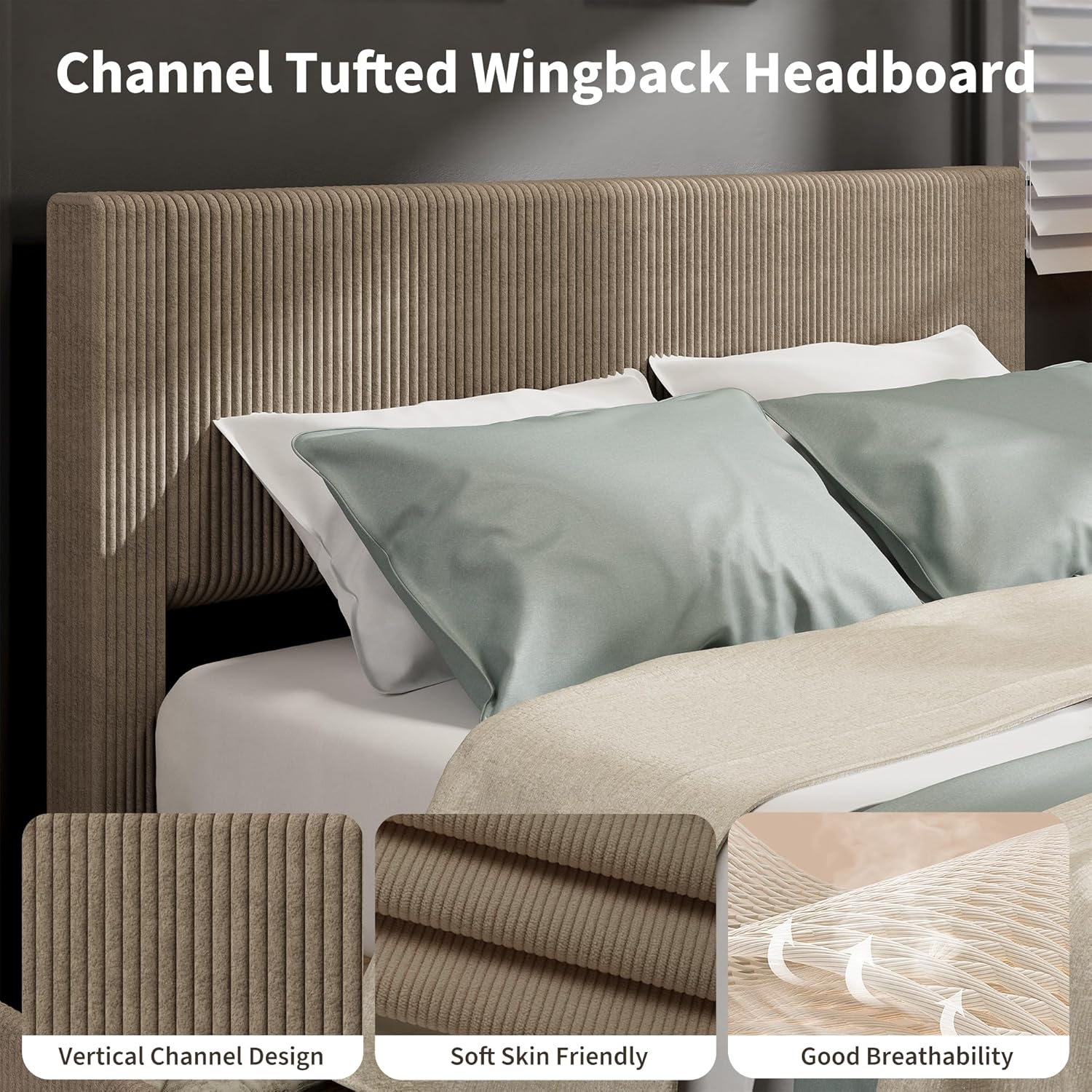 Garvee King Size Platform Bed Frame with Tufted Wingback Headboard ...
