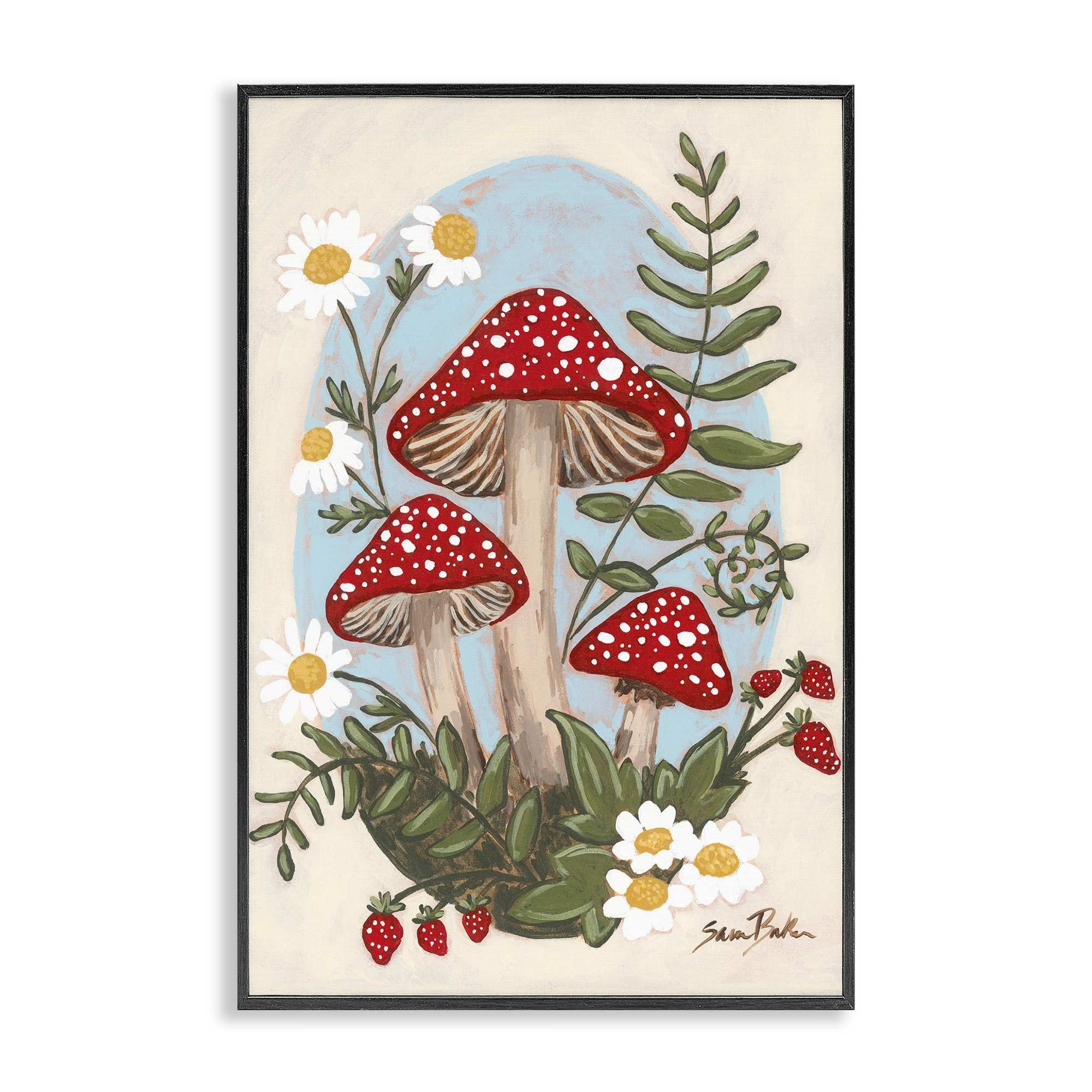 Stupell Industries Cottage Mushrooms and Blooms Black Framed Giclee Art ...