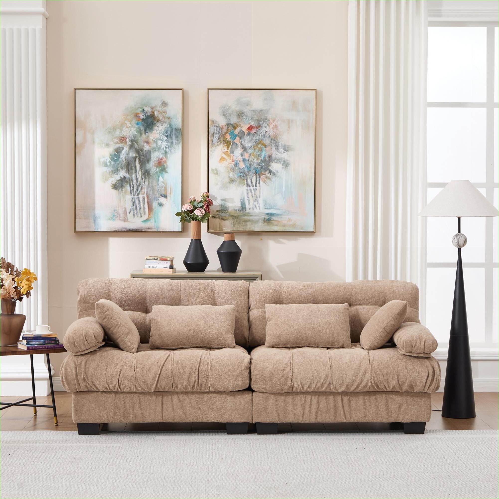 Watnature 4-Seat Modular Sectional Sofa Wood-Tone Brown Flannelette ...
