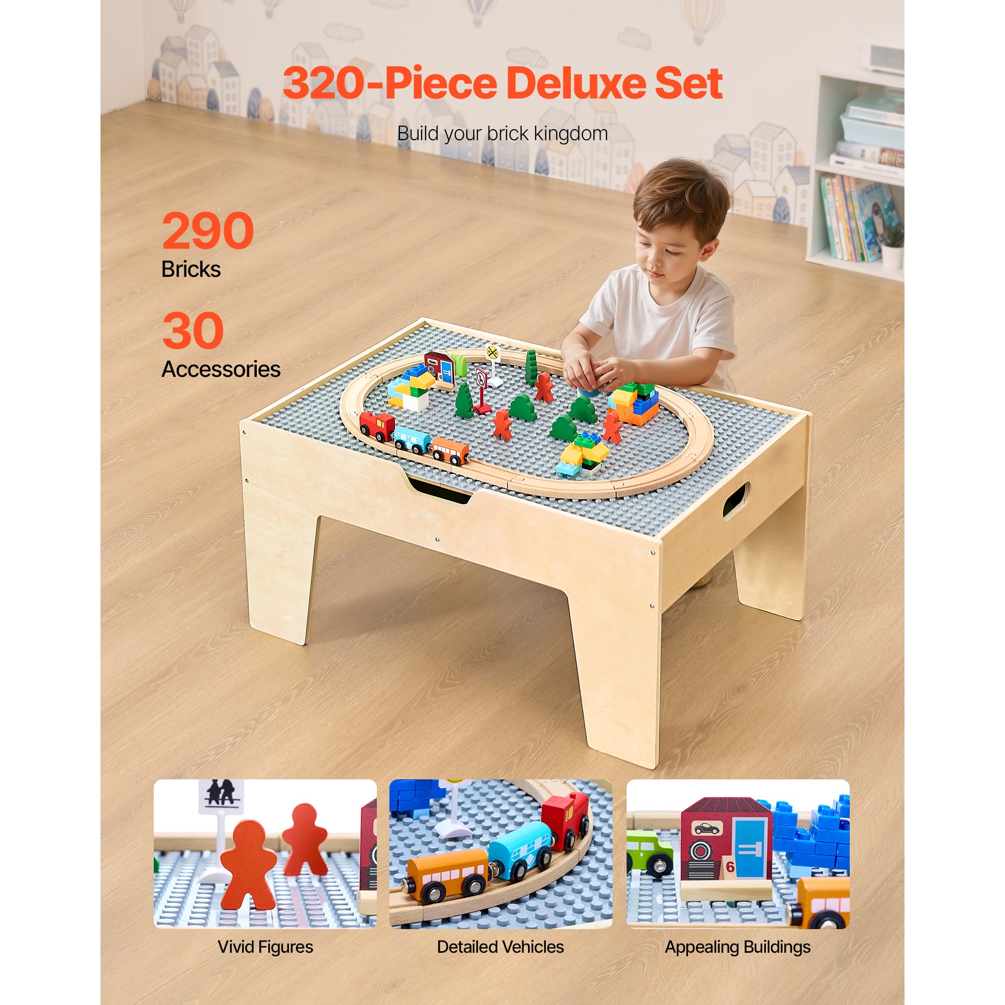 VEVOR Multi-Purpose Activity Play Table 290 Building Bricks and 30 ...