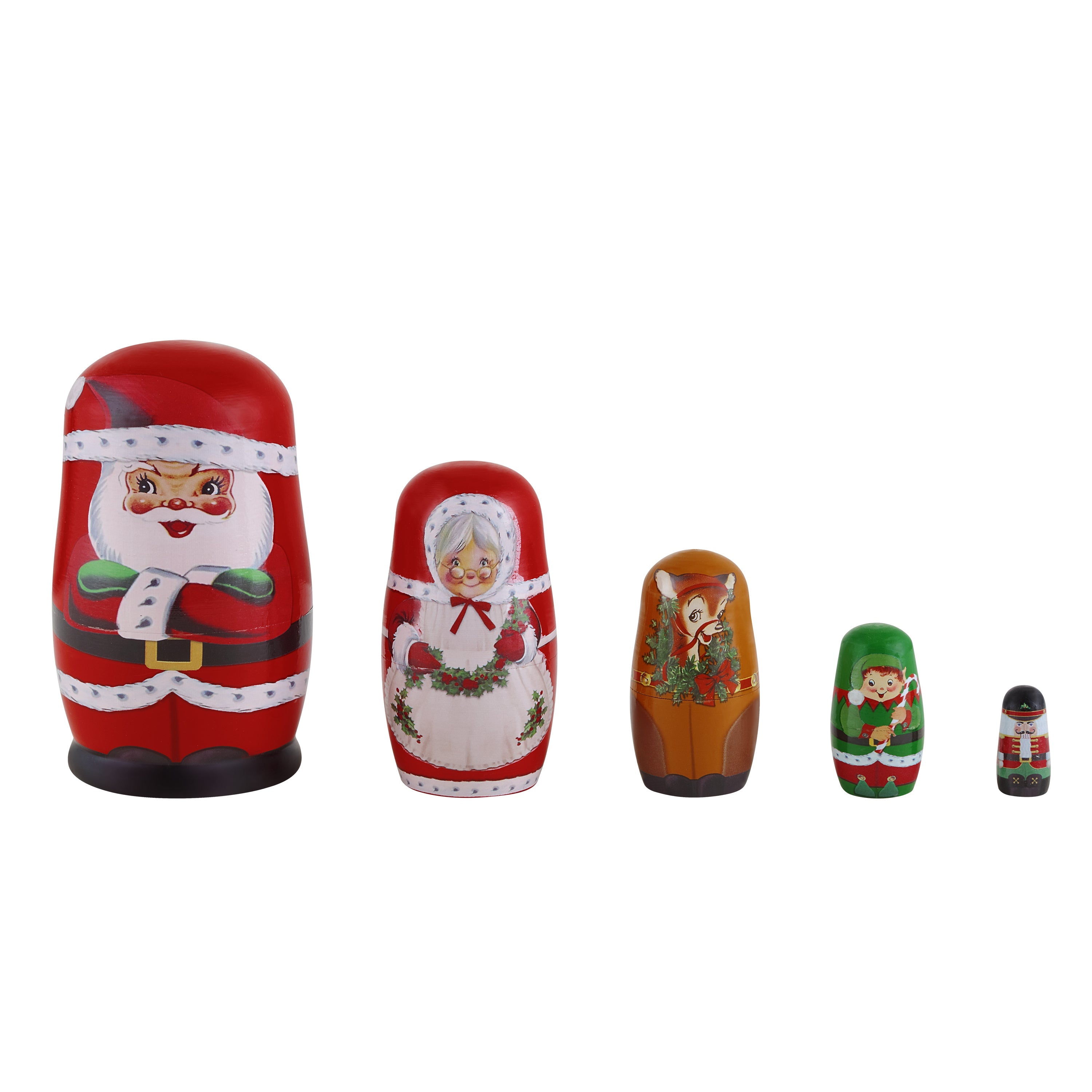 Mr. Christmas Set of 5 Nesting Wood Figures - Santa and North Pole Pals ...