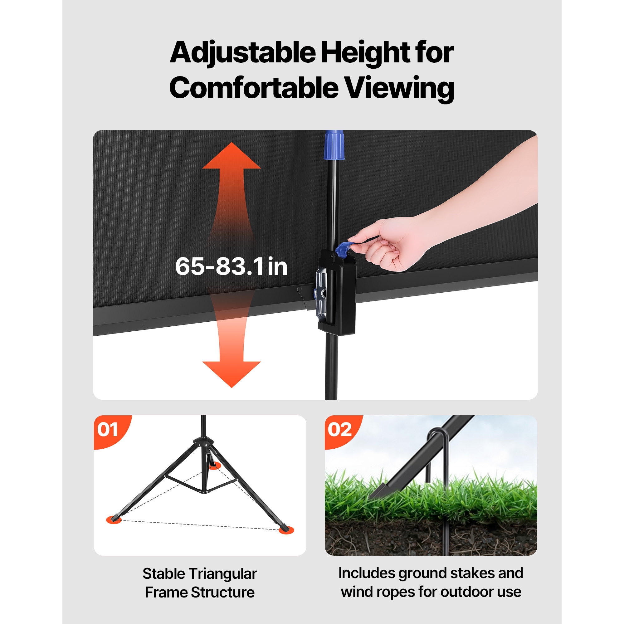 VEVOR Projector Screen with Stand 84 Inch 160degrees Wide Angle Indoor ...