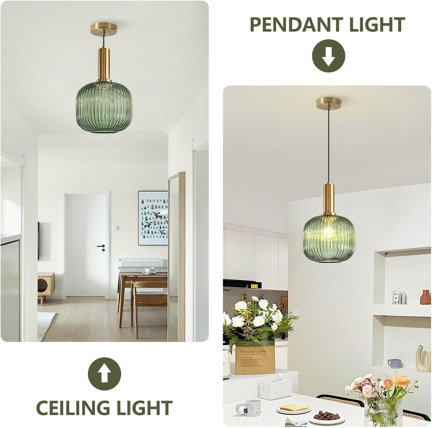 KCO Lighting Vintage Green Glass Pendant Light Kitchen Island Lighting ...