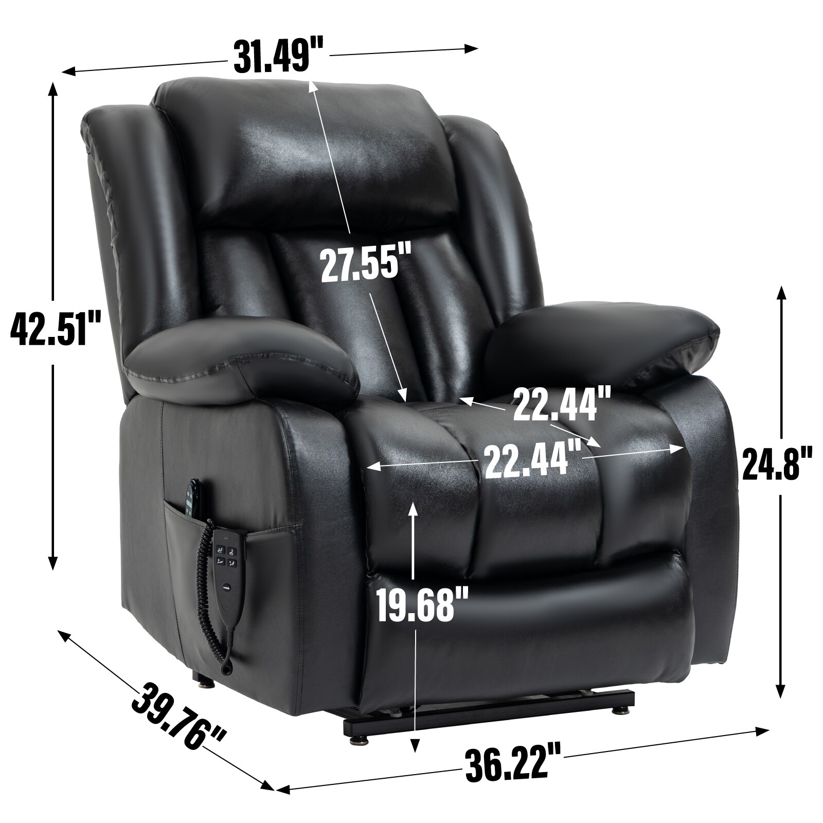 Huluwat Black Genuine Leather Dual Motor Power Lift Recliner Chair 350 ...