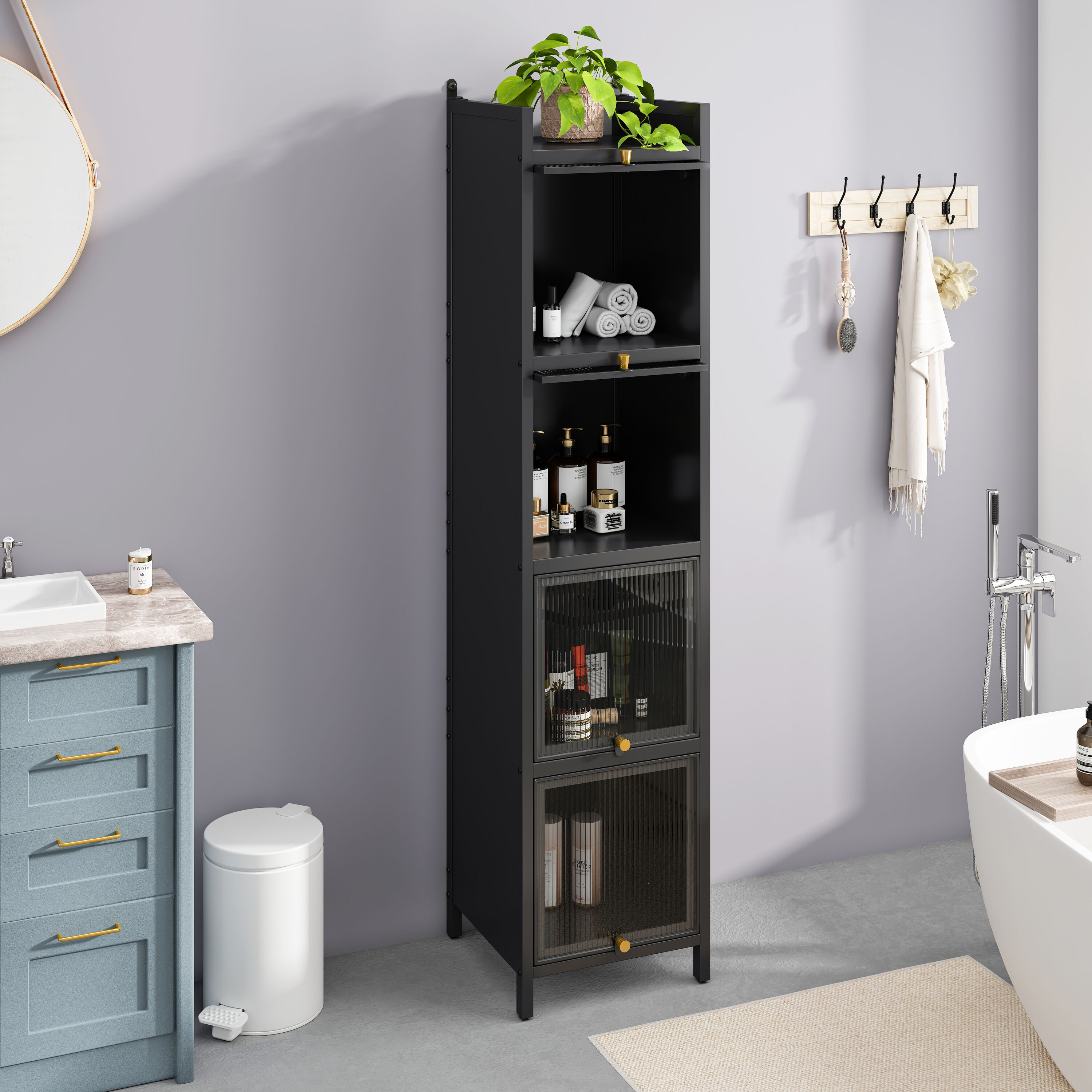LUXEYARD Modern Fourtier Glass Door Cabinet with Featuring Fivetier ...