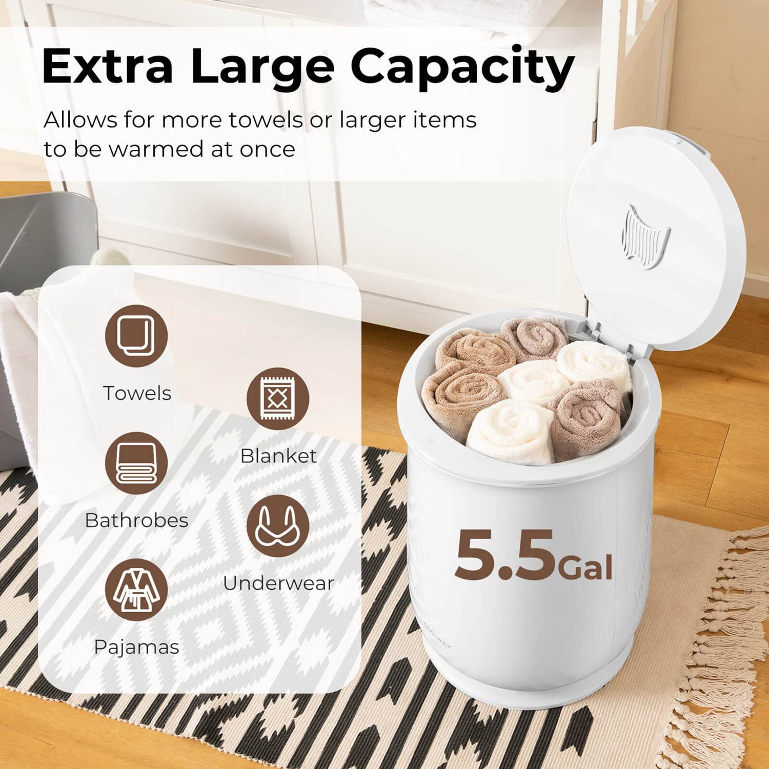 Costway Towel Warmer Bucket Bathroom 21L Towel Heater with Flip-top Lid ...