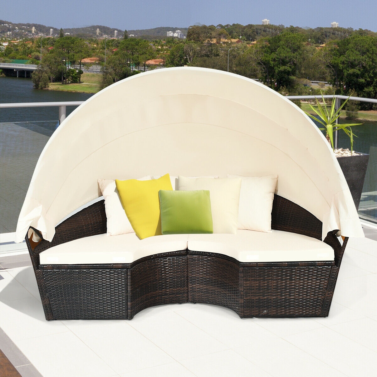 Slickblue 4Pc Outdoor Rattan Daybed with Cushions and Retractable ...
