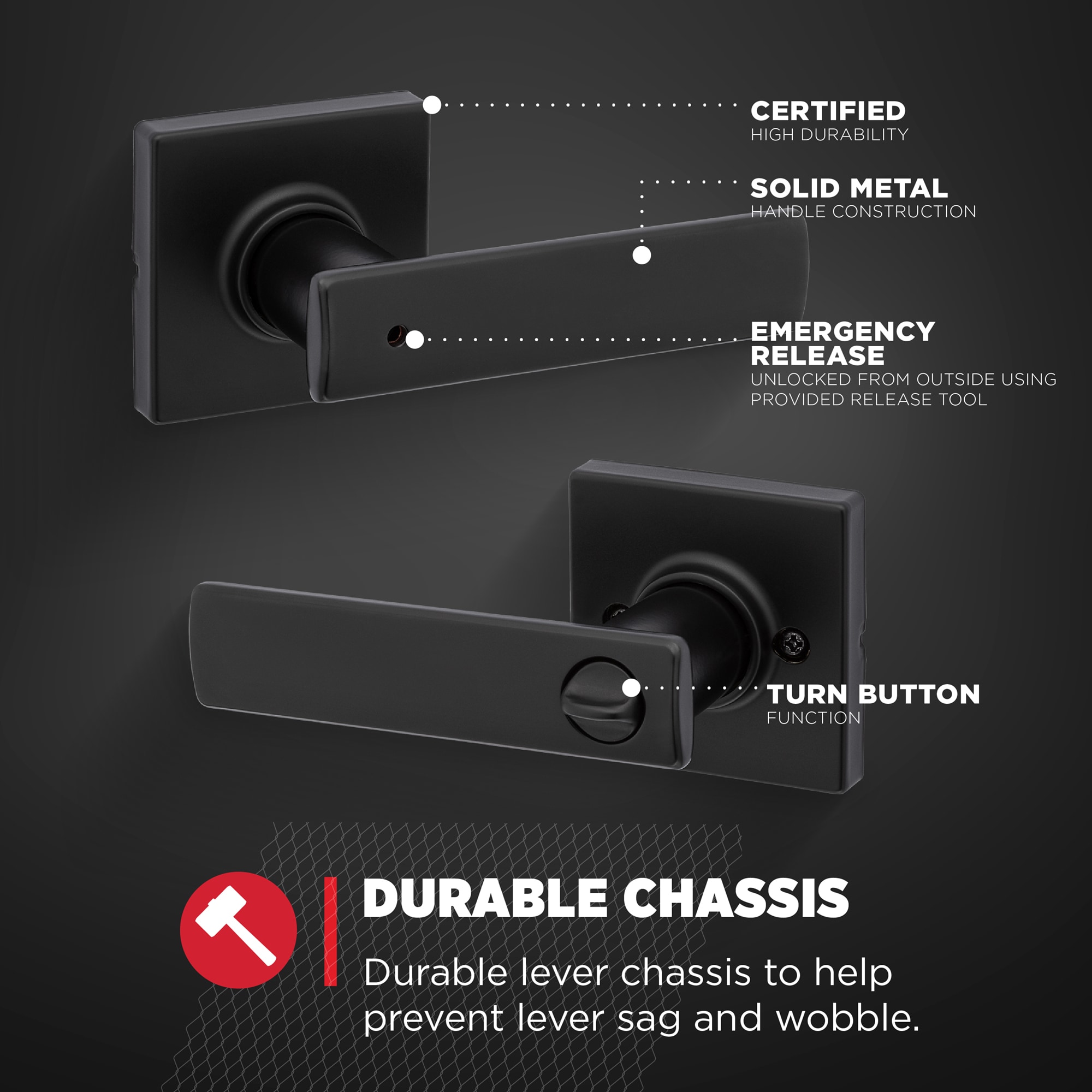 Kwikset Breton Matte Black Interior Bed/Bath Privacy Door Handle ...