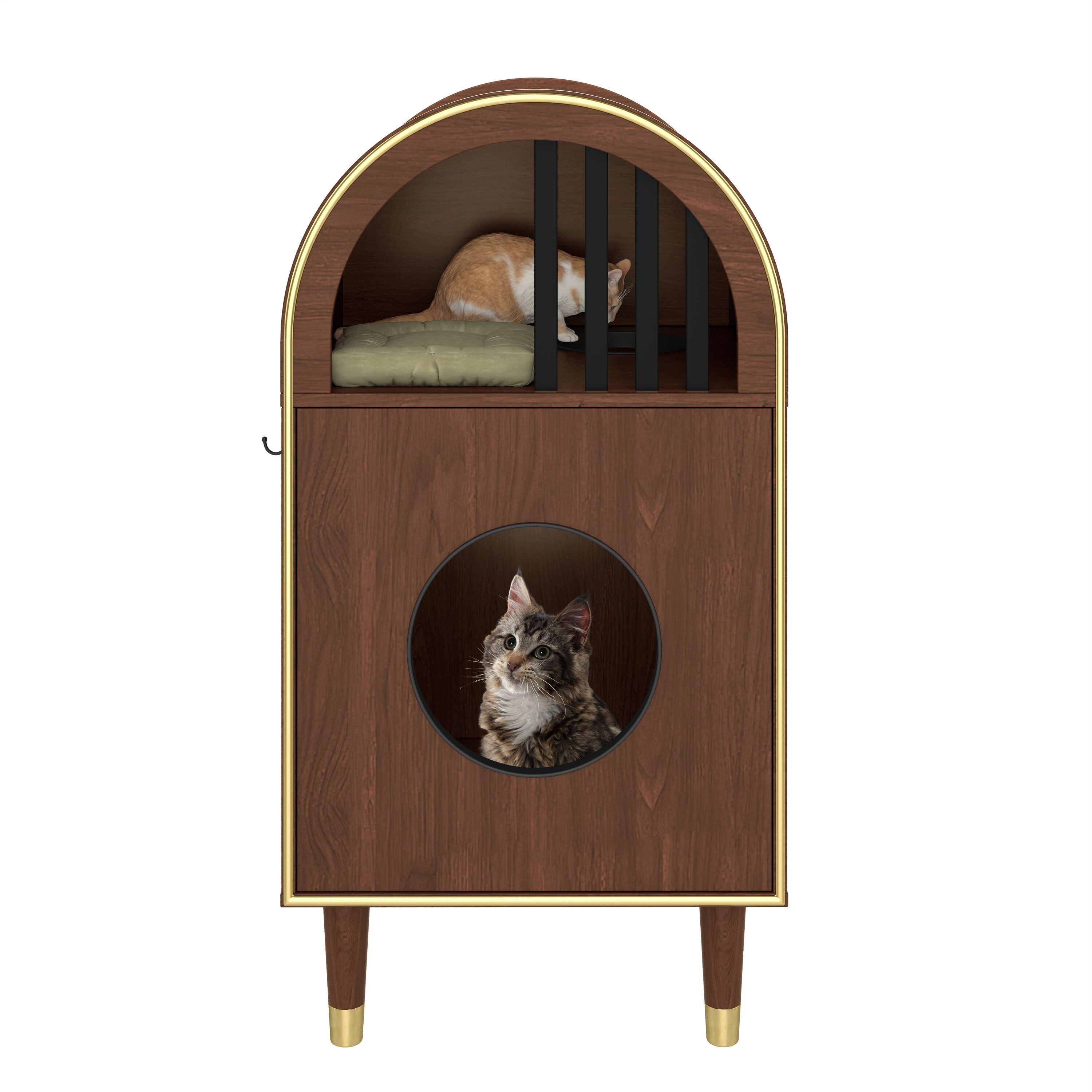 Vynxaria 2 in 1 Cat Litter Box Enclosure Cat Condo Bed Two Level ...