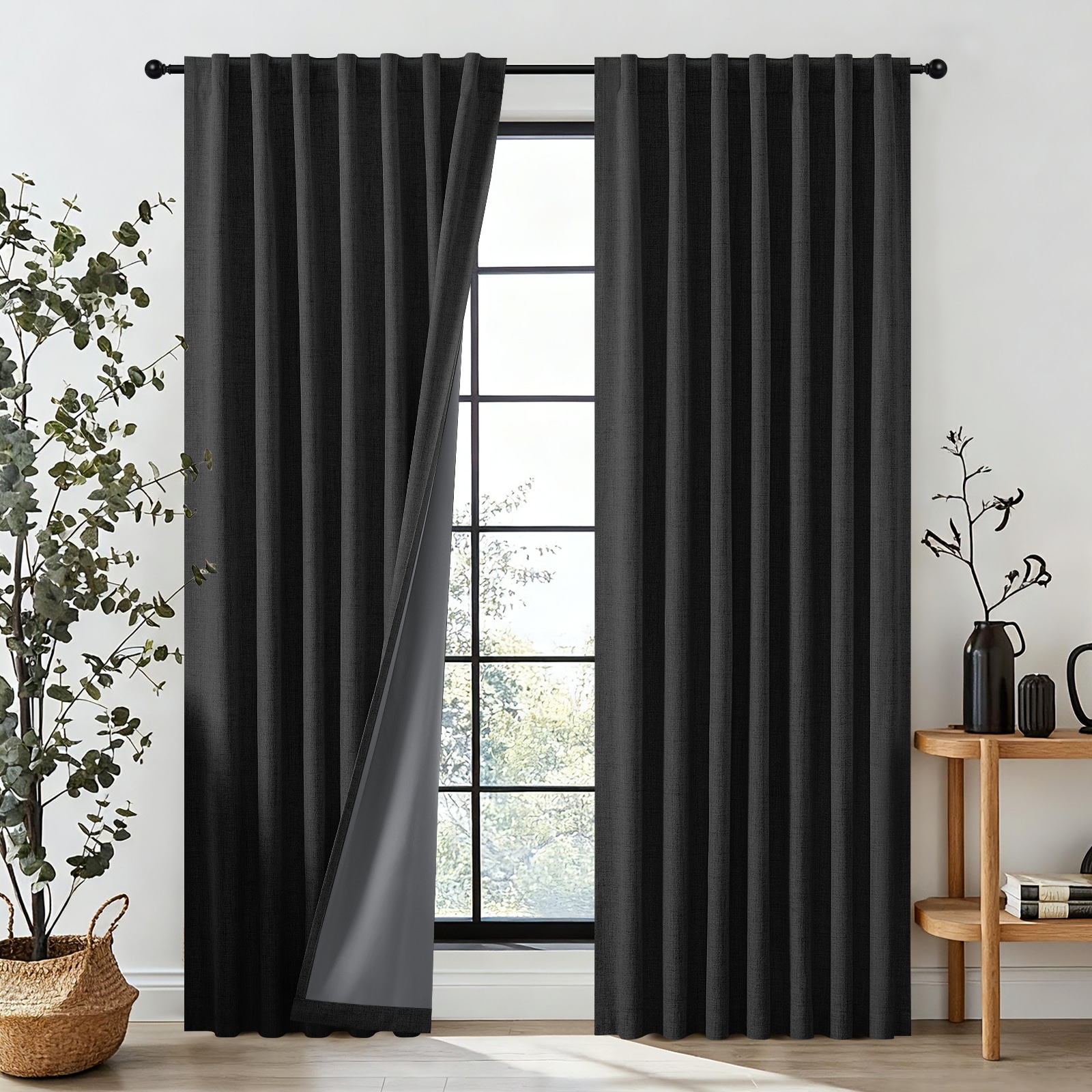 JOYDECO 63-in Black Blackout Back tab/Pinch pleat/Rod pocket Curtain ...