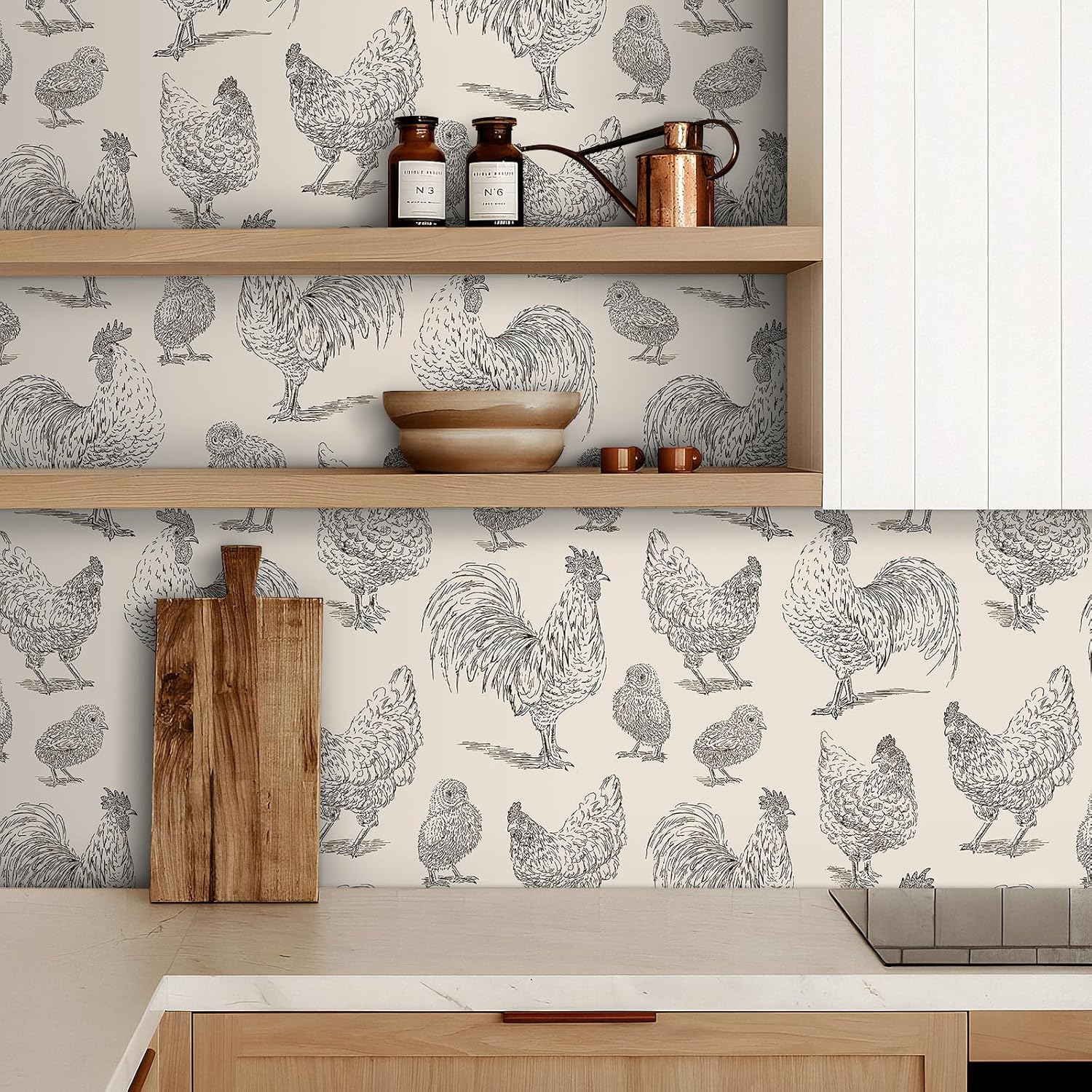 Livelynine Chicken Wallpaper Stick and Peel Vintage Farmhouse Chicken ...