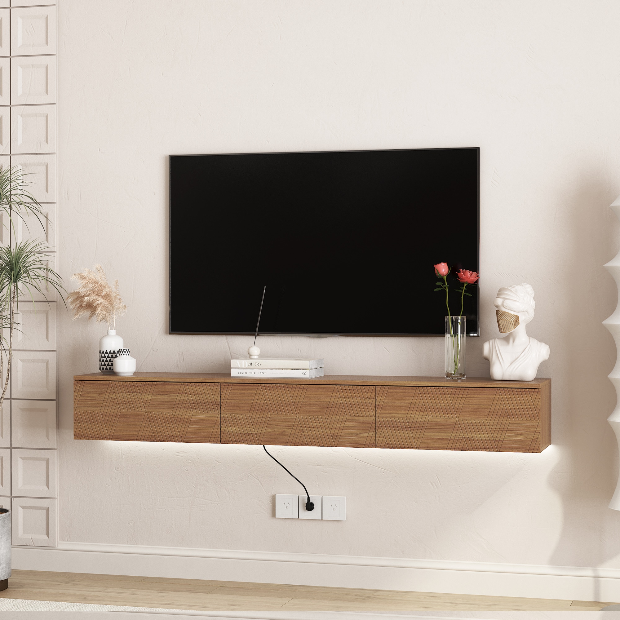 LUXEYARD Floating TV Stand Wall Mounted with 16 Color LEDs 67in Modern ...