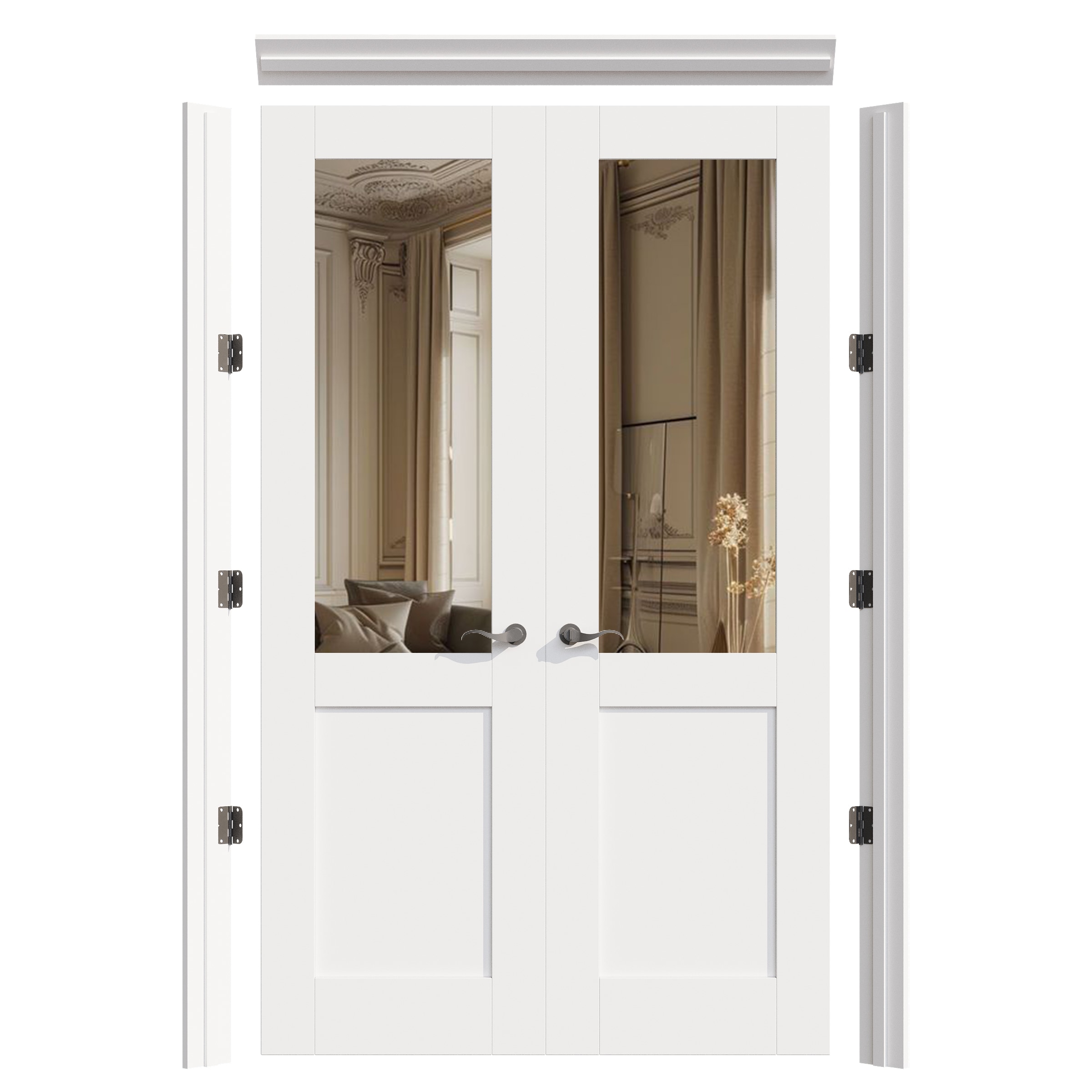 JUJUBON 48-in x 80-in White MDF 1-lite Mirrored Glass Slab Interior ...