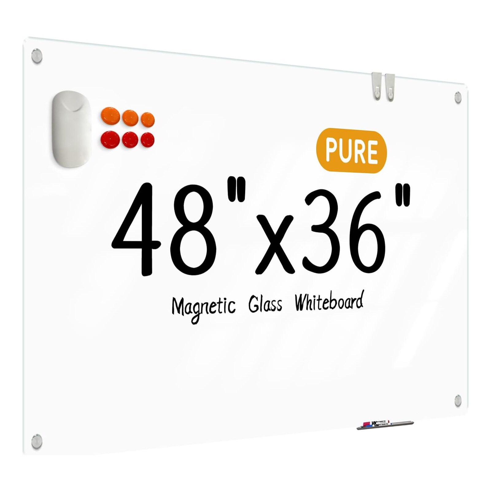 Afoxsos 1 Piece 48 x 36 Inch Ultra White Glass Dry Erase Board Magnetic ...