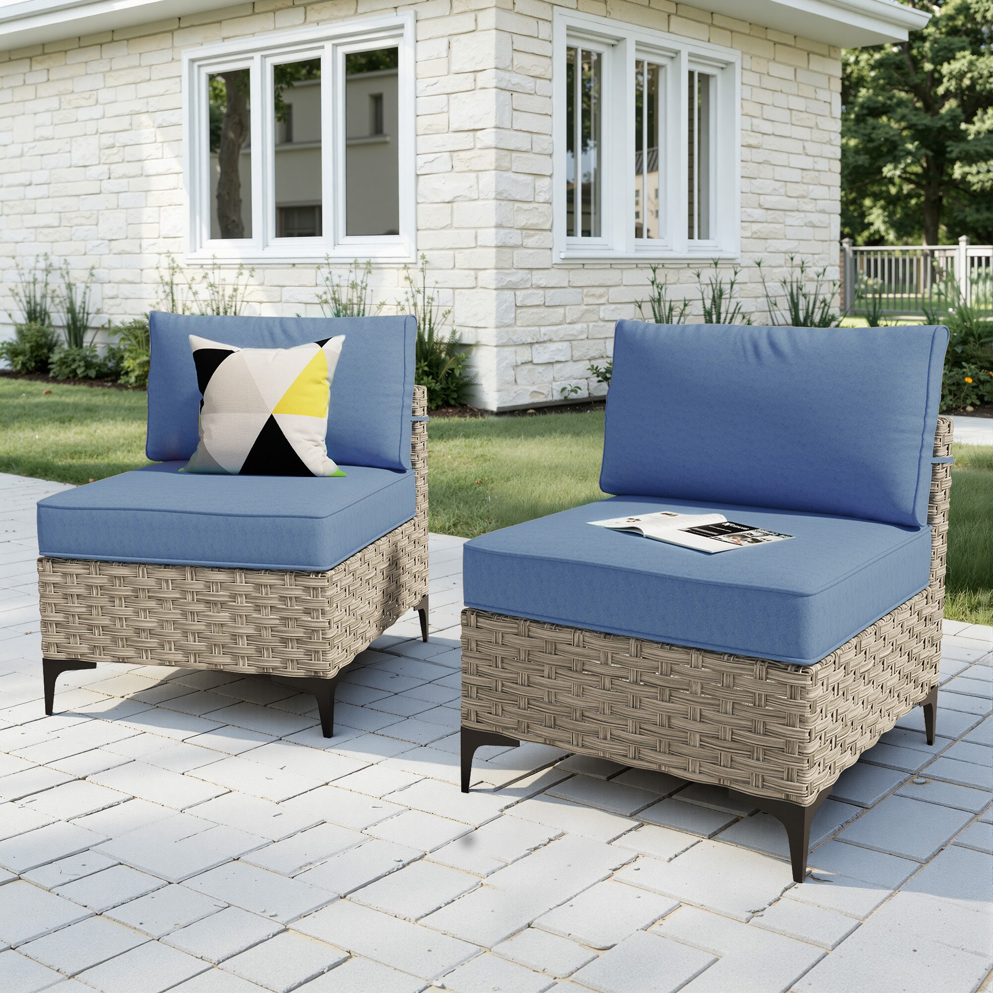 ALTRIGUS Patio Sectional Sofas Wicker Outdoor Sectional with Blue ...