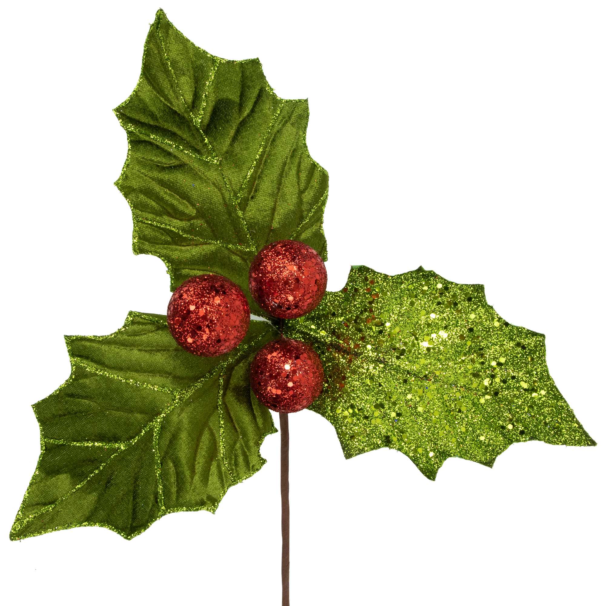 Northlight 19 inch Glittered Holly with Berry Christmas Stem Spray in ...