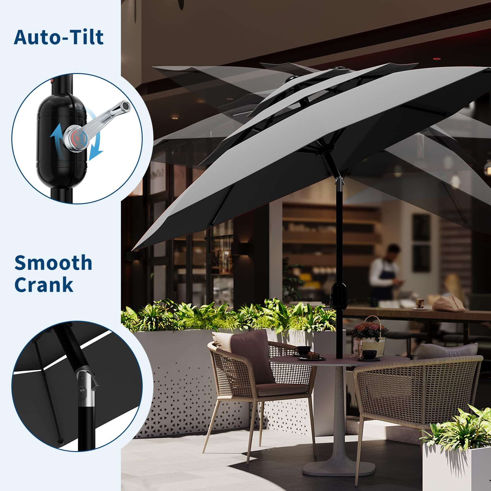 Aoile 10ft 3-Tier Large Outdoor Umbrella with Easy Crank and Push ...