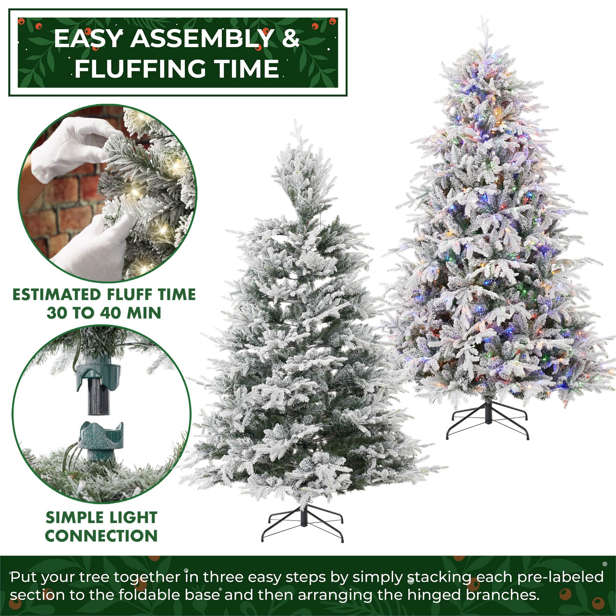 Casafield 7.5FT Pre-Lit Snow-Flocked Aspen Fir Artificial Christmas ...