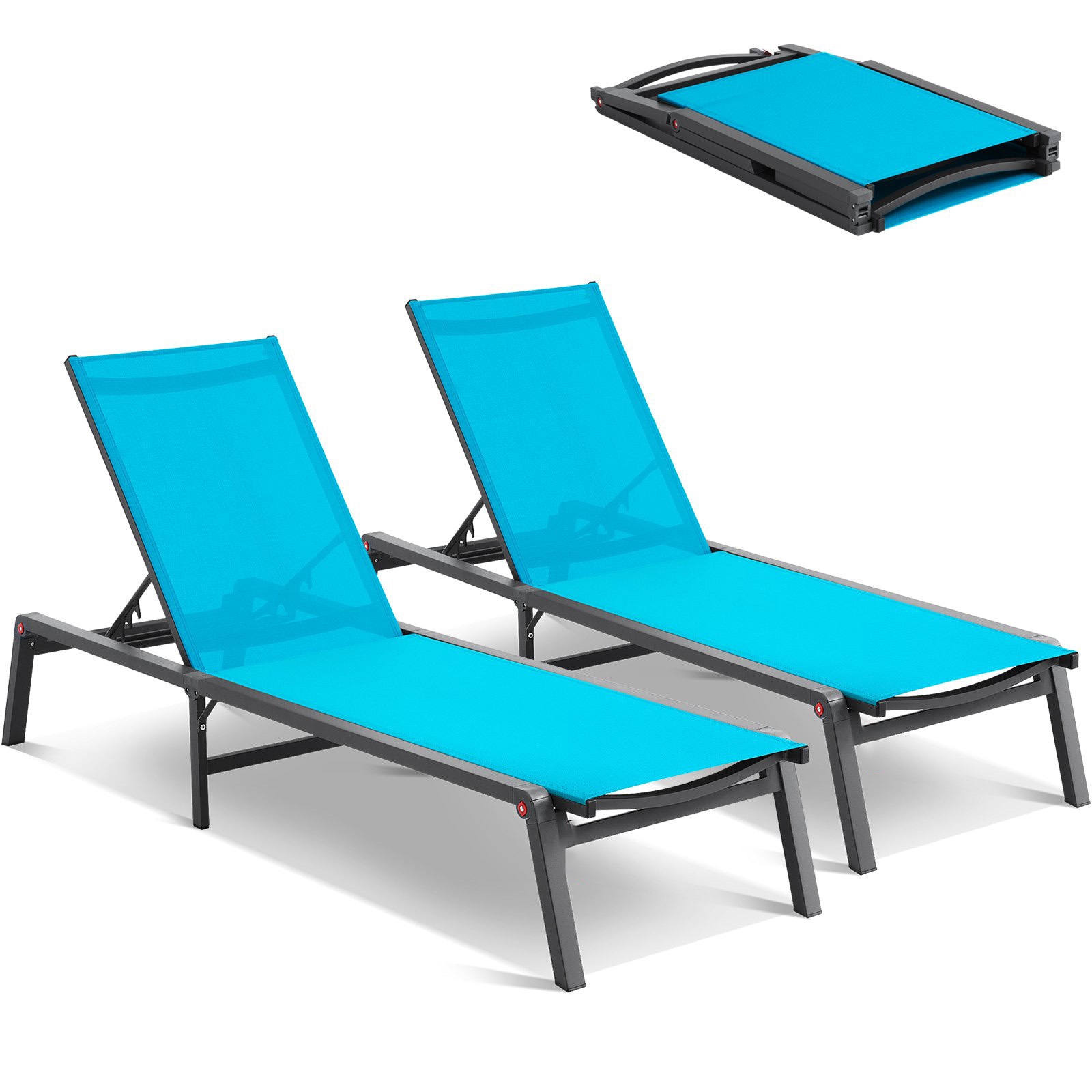 Mecale 2-Piece Aluminum Chaise Lounge Chair Set 400 lb 5-Position Flat ...