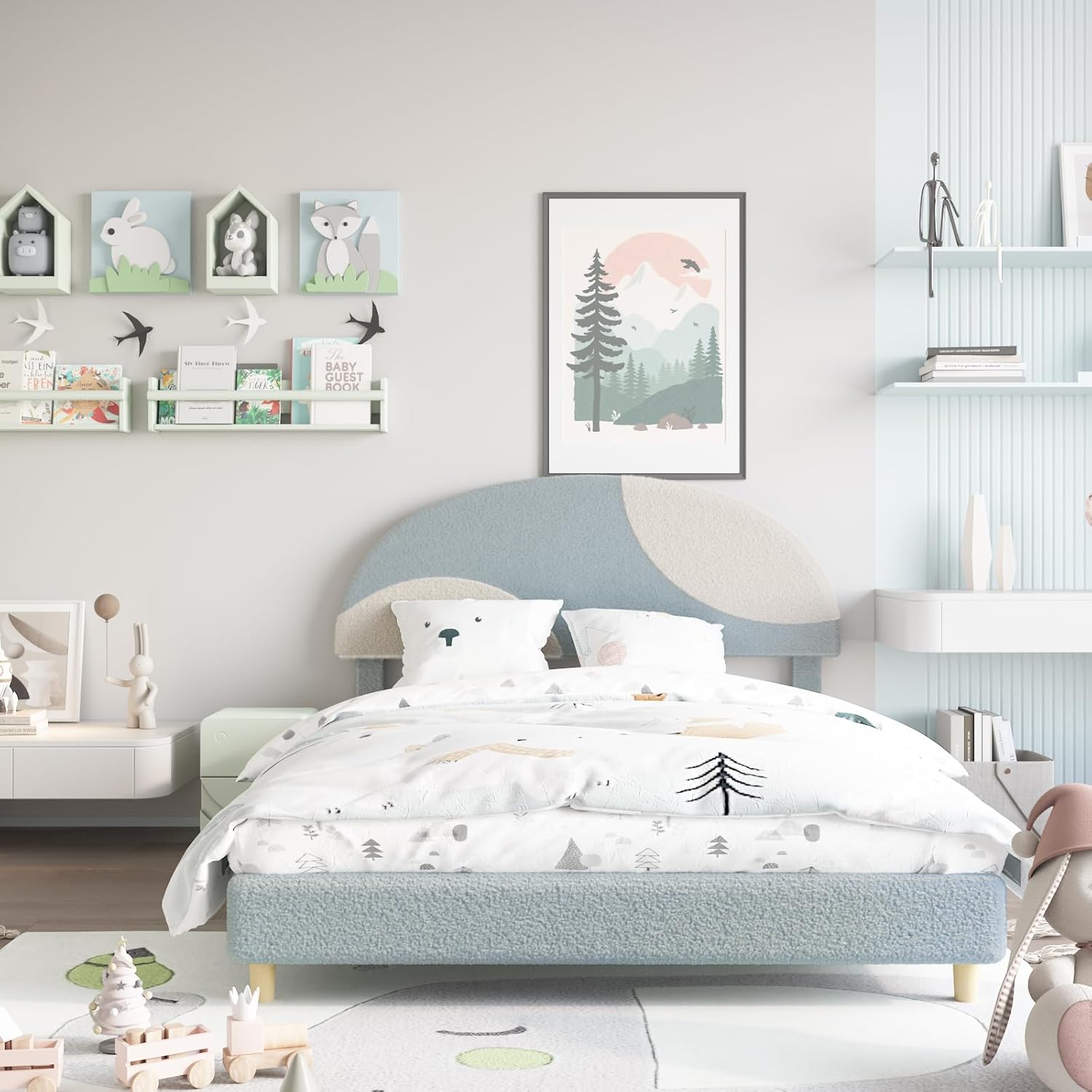 IdealHouse Full Size Bed Frame with Round Boucle Headboard Upholstered ...