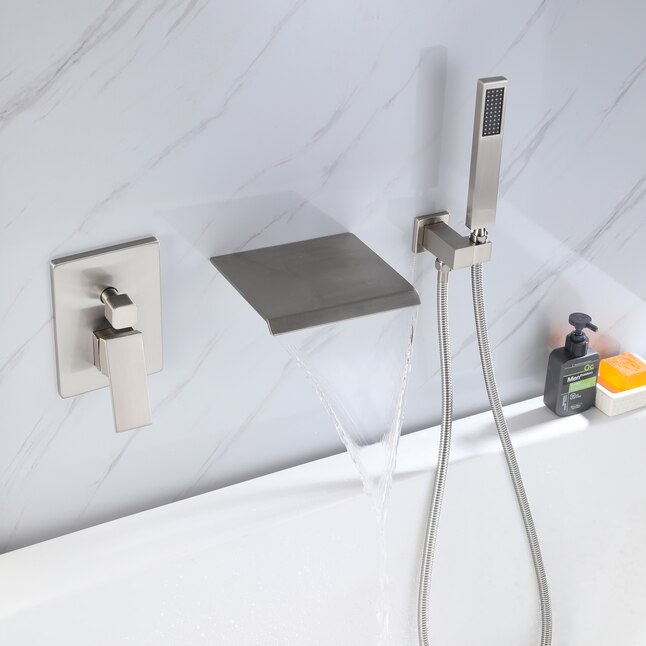 Kinwell Brushed Nickel 1 Handle Handheld Rectangle Bathtub And Shower