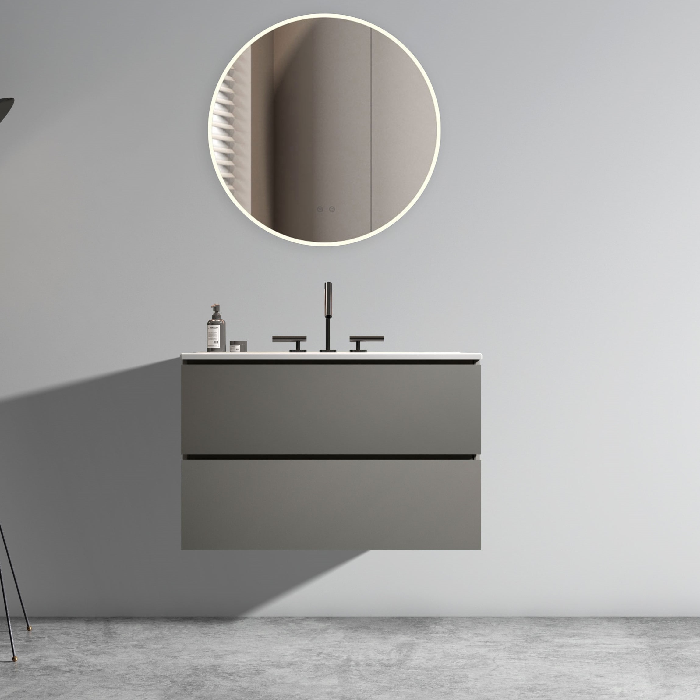Tatayosi 30inch Wall Mount Space grey Bathroom Vanity with Ceramic Sink ...